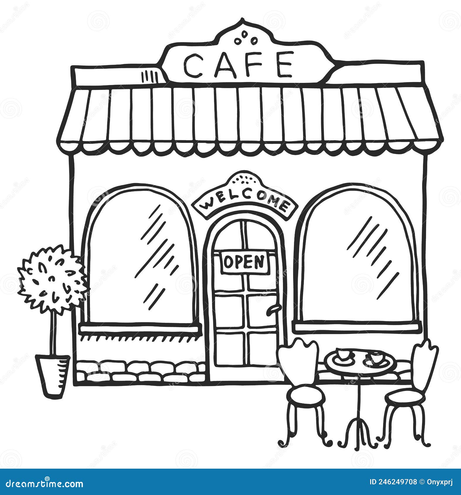 Cafe Front View Sketch. Street Building Facade Stock Vector ...