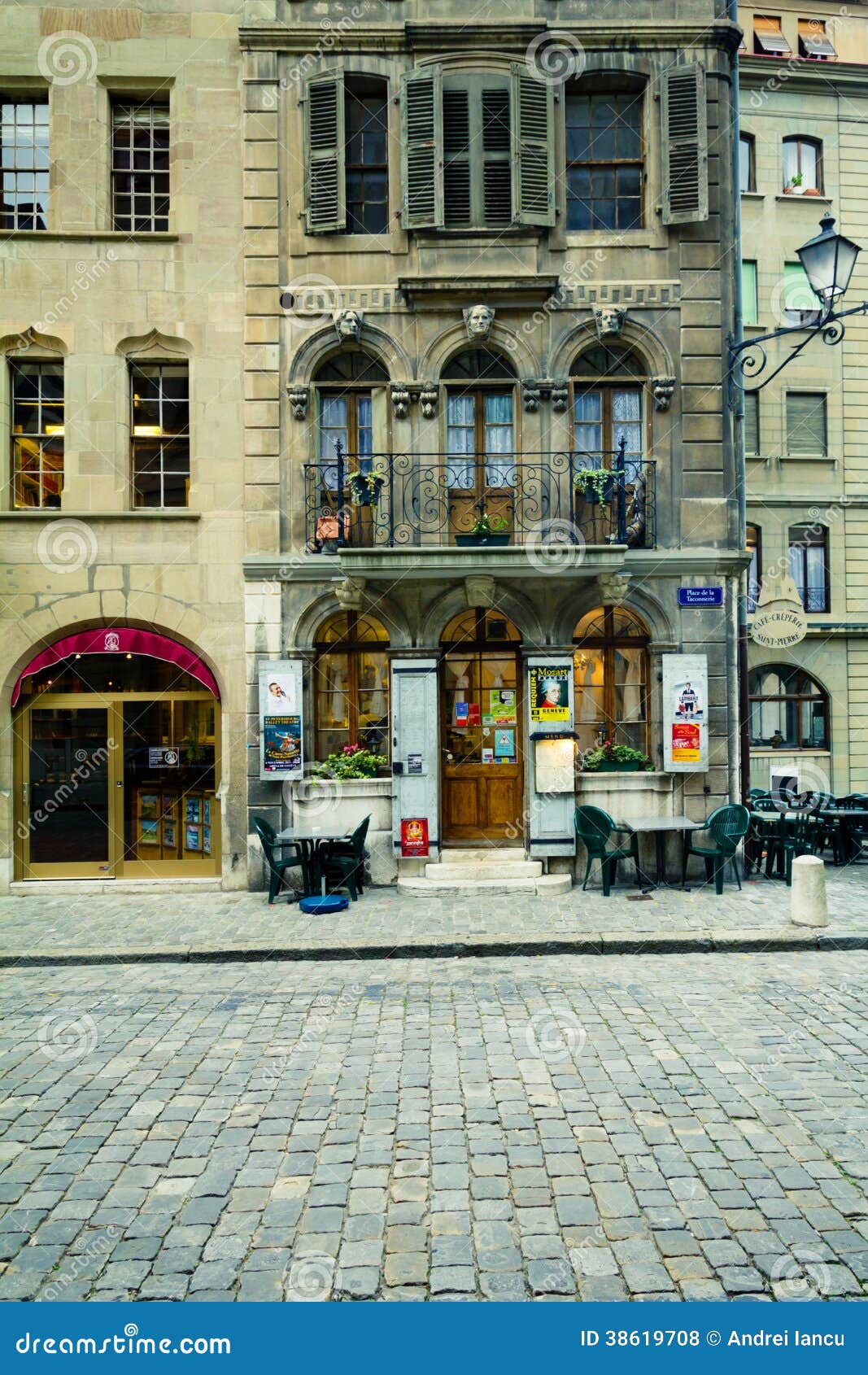 Cafe in Geneva editorial stock photo. Image of pavement - 38619708