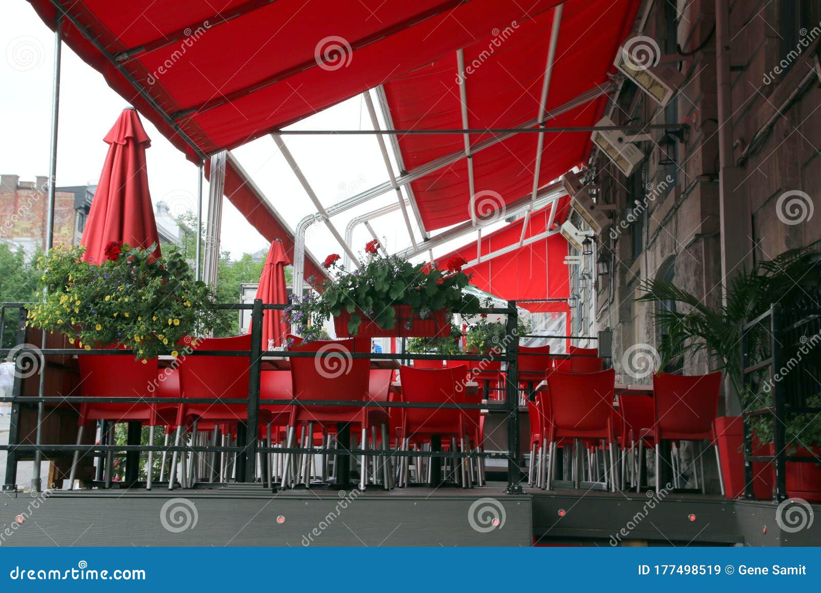 The Outdoor Cafe is Decorated in Red. Stock Image - Image of chairs ...