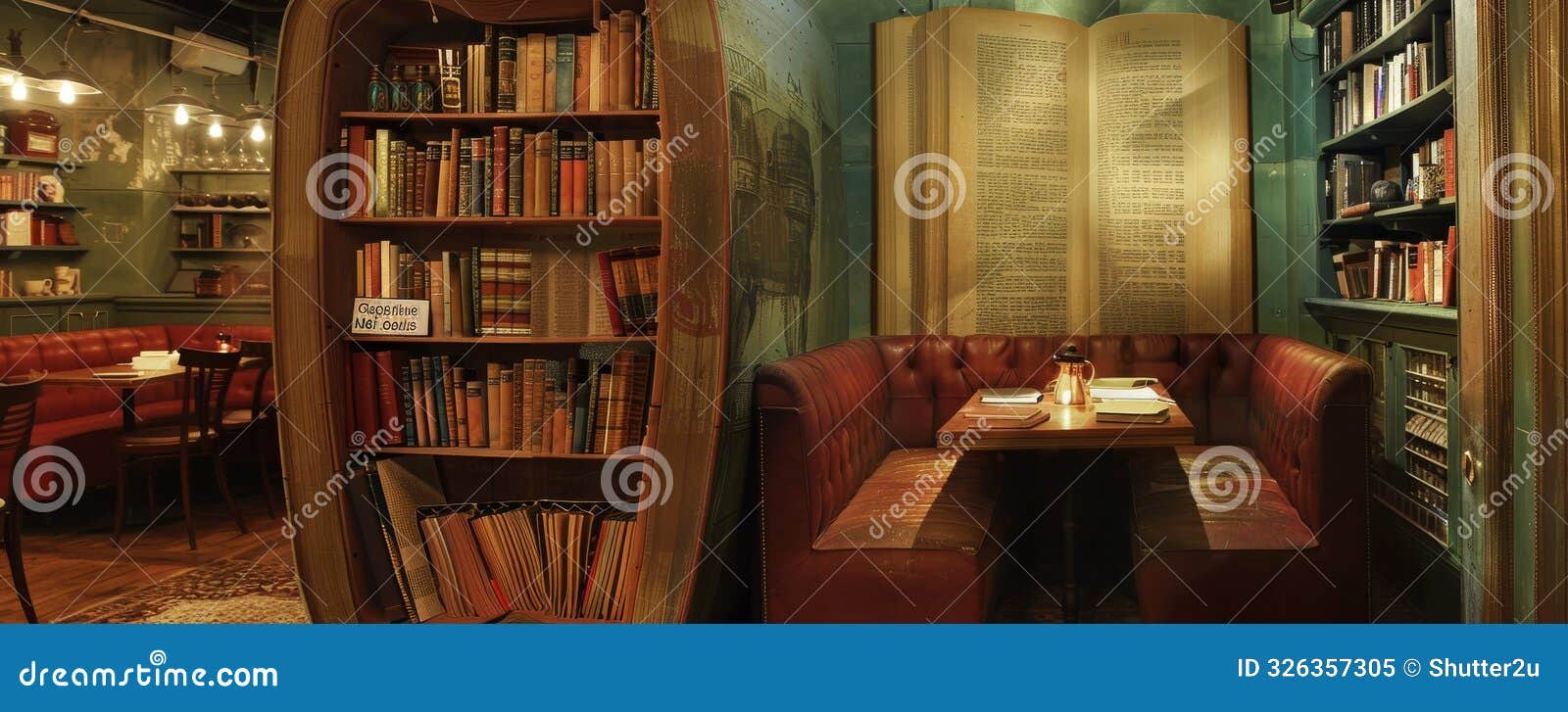 A Cafe Hidden Inside a Giant Book Stock Illustration - Illustration of ...