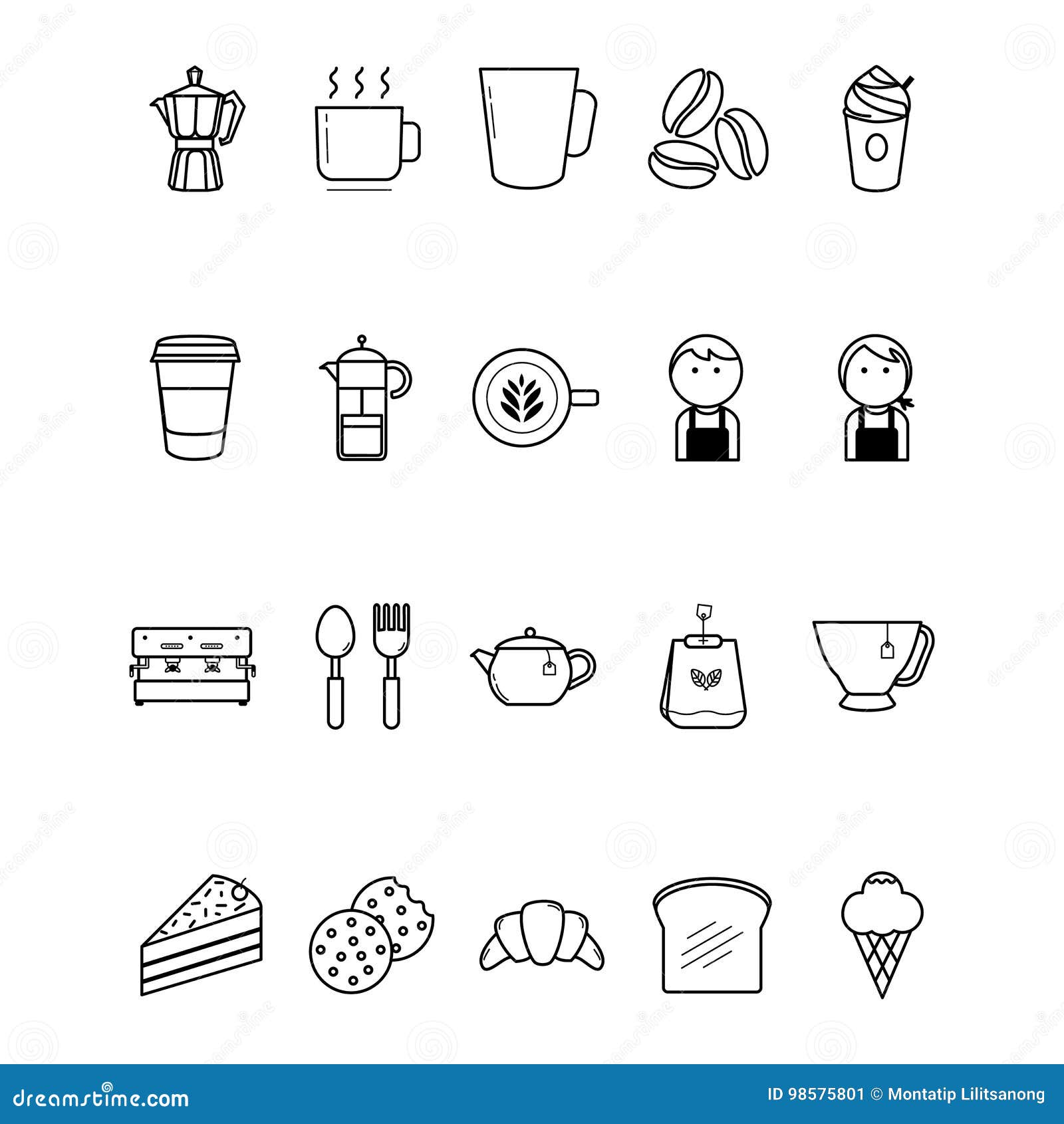 Cafe icon set stock vector. Illustration of baristo, drinks - 98575801