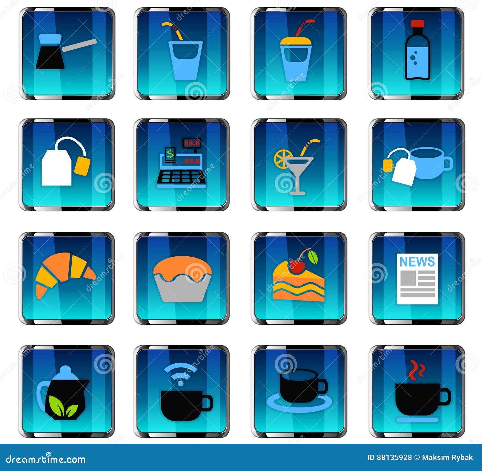 Cafe icon set stock illustration. Illustration of flat - 88135928