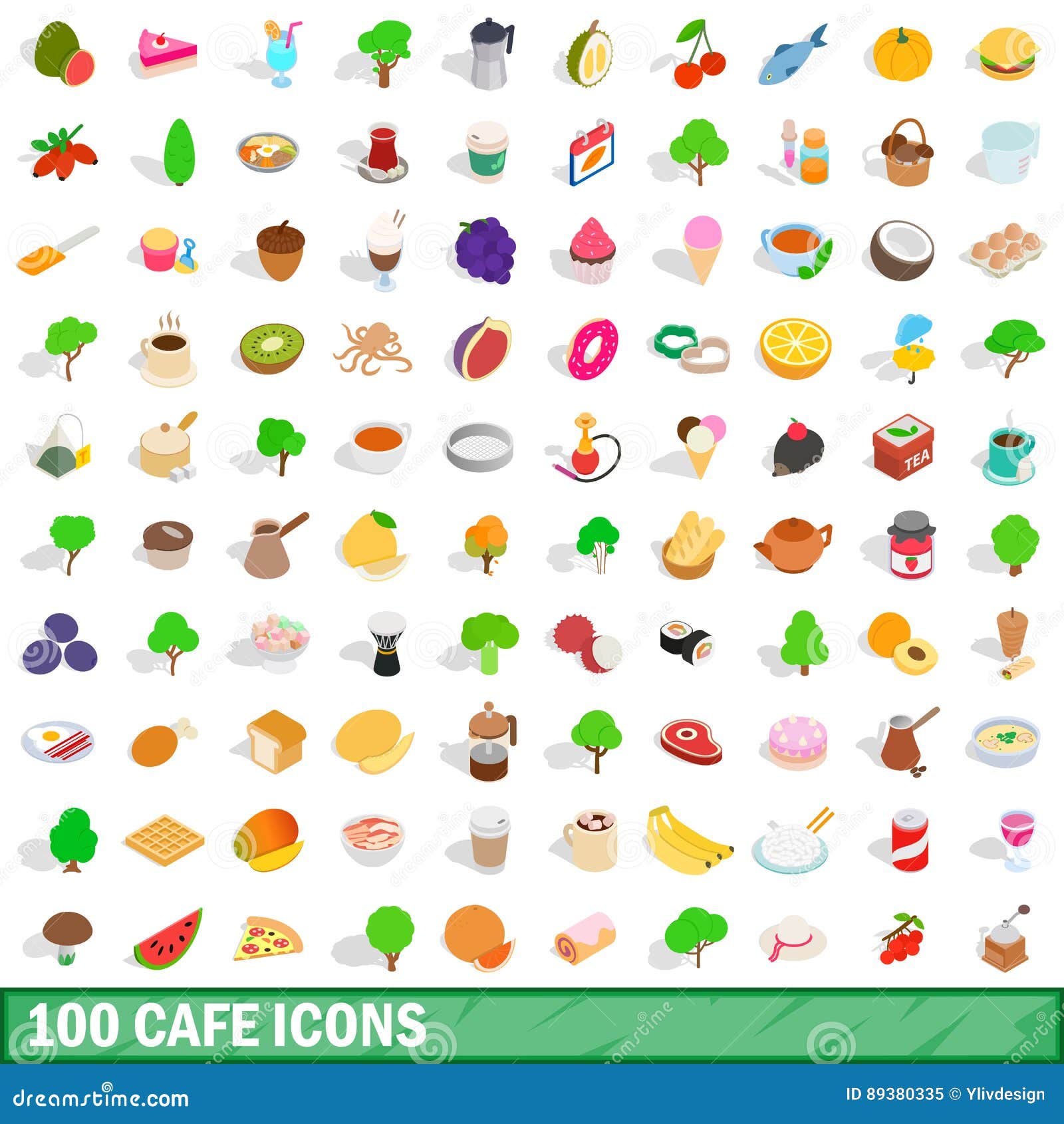 100 Cafe Icons Set, Isometric 3d Style Stock Vector - Illustration of ...