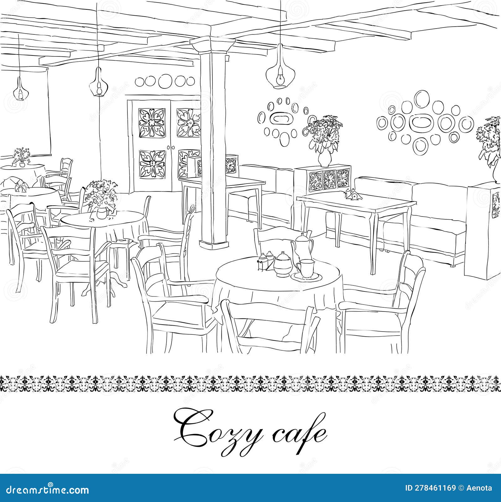 Cafe Interior - Drawn Sketch Vector Illustration Stock Vector ...