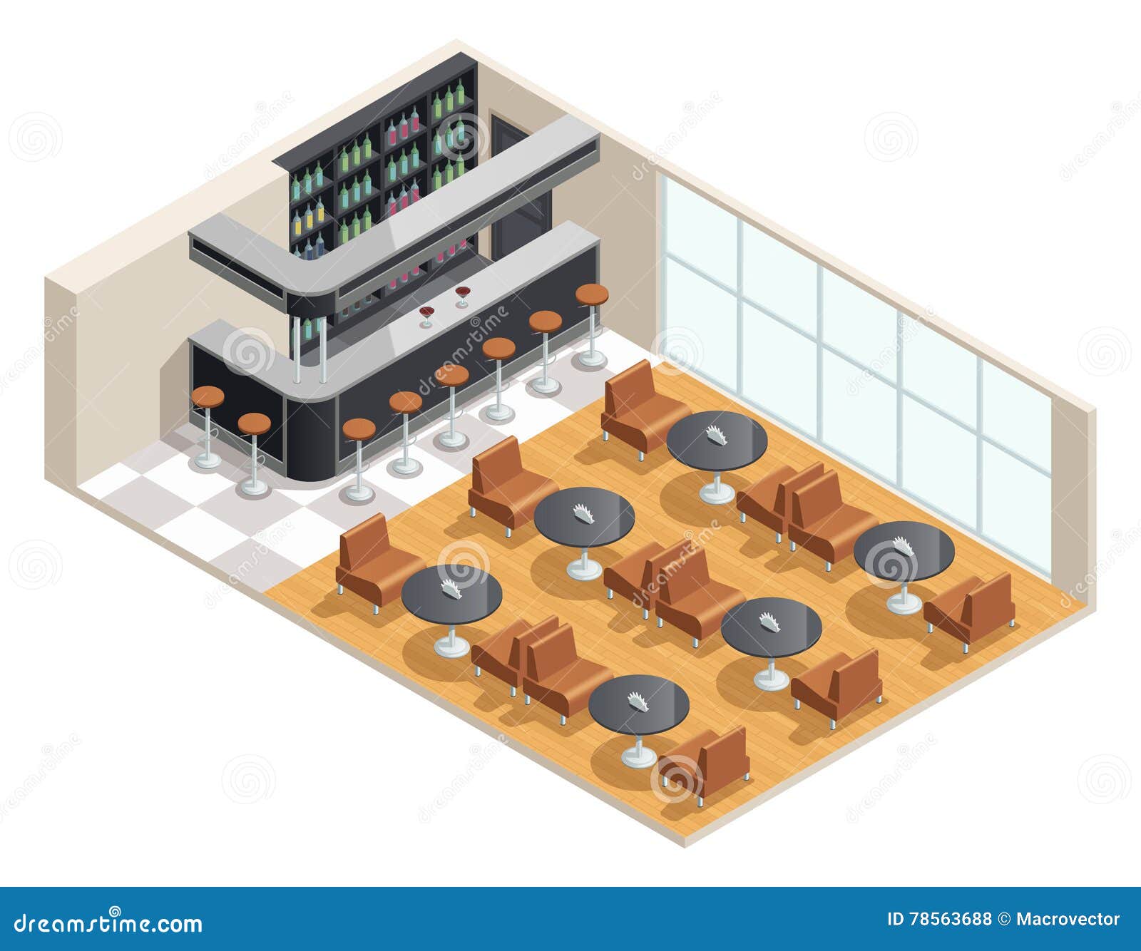 Cafe Interior Isometric Illustration Stock Vector - Illustration of ...