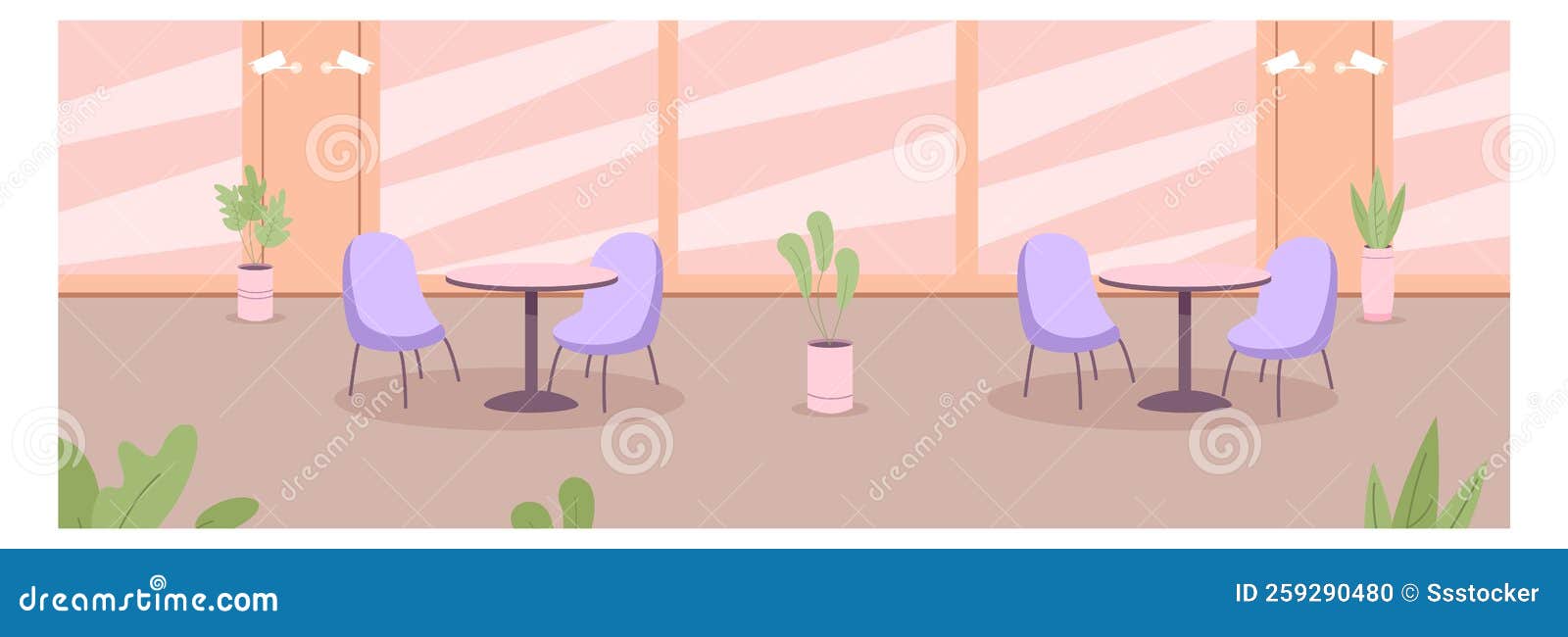 Cafe Interior with Tables and Chairs. Empty Cartoon Scene Background ...