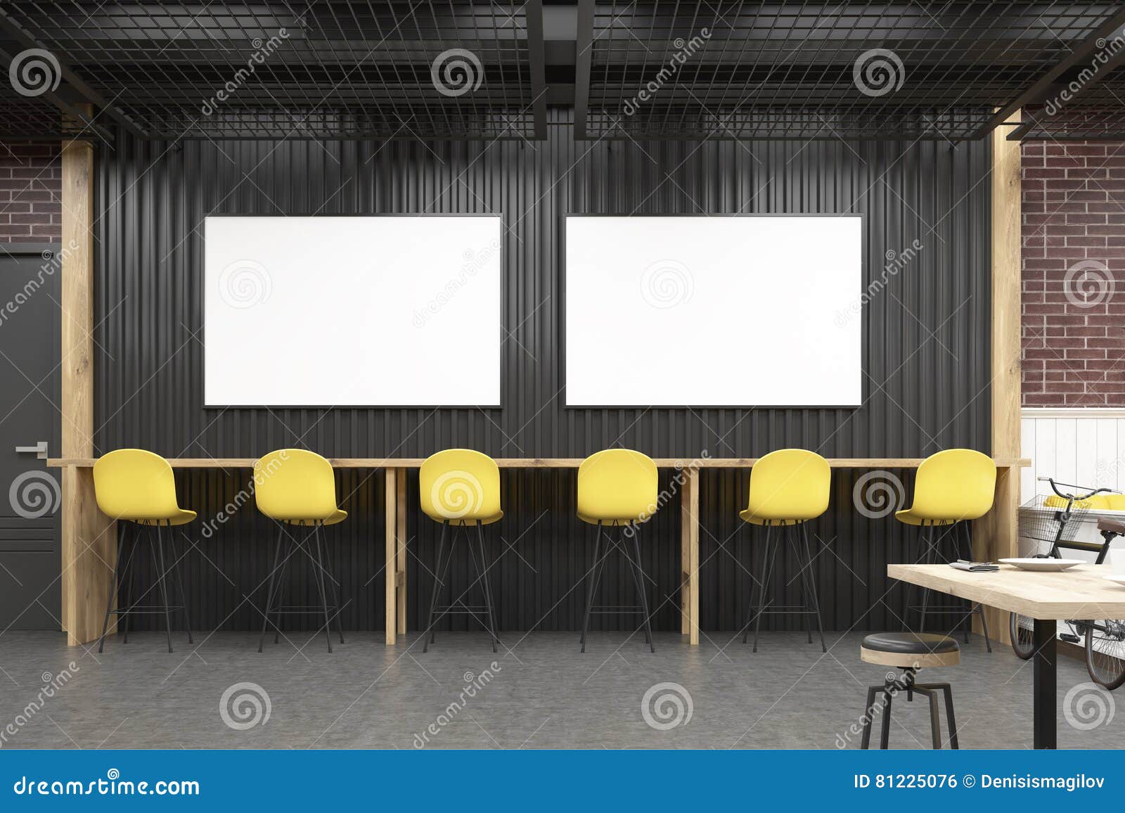 Cafe Interior with Two Horizontal Posters Stock Photo - Image of lounge ...