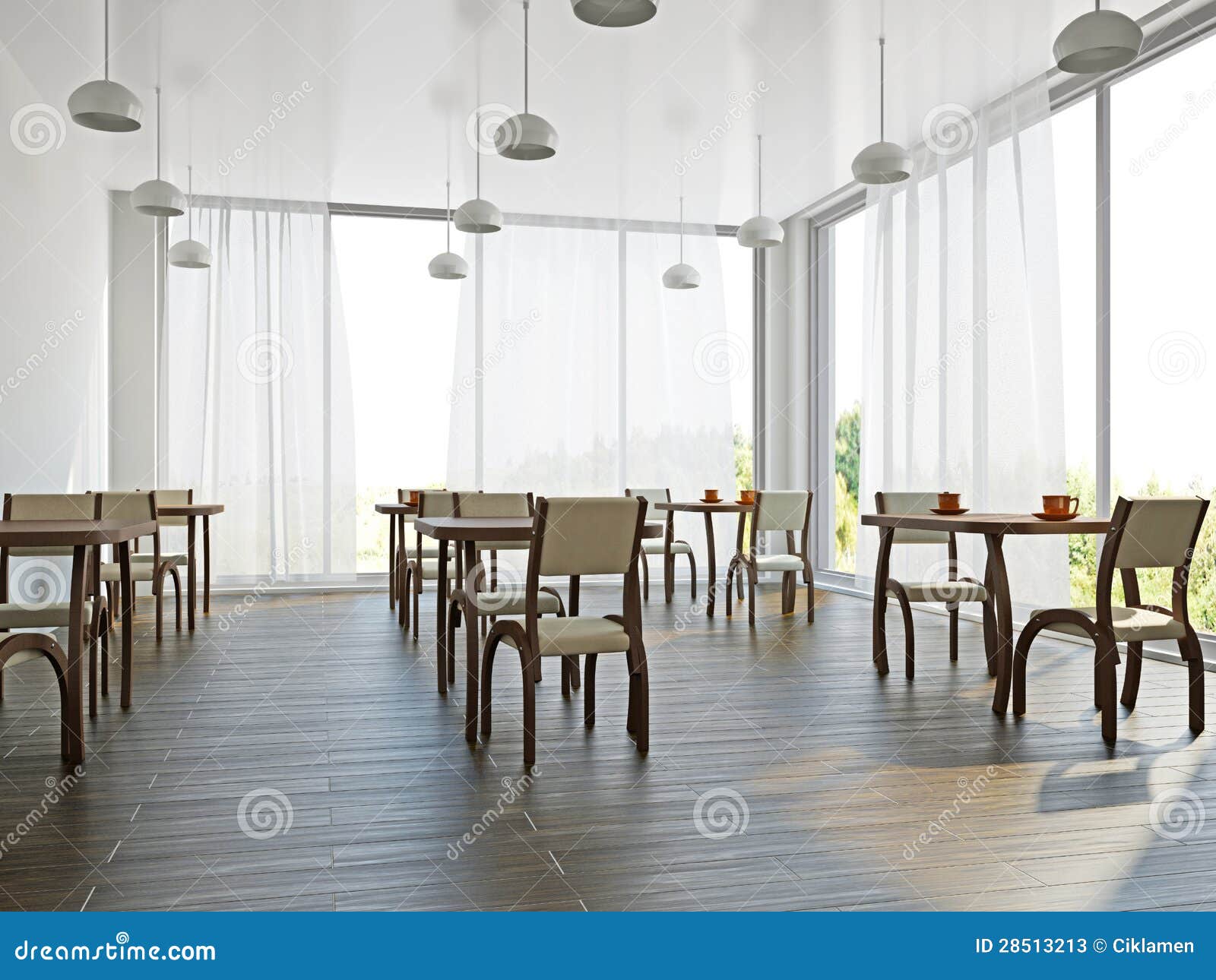 Cafe with large windows stock image. Image of furniture - 28513213