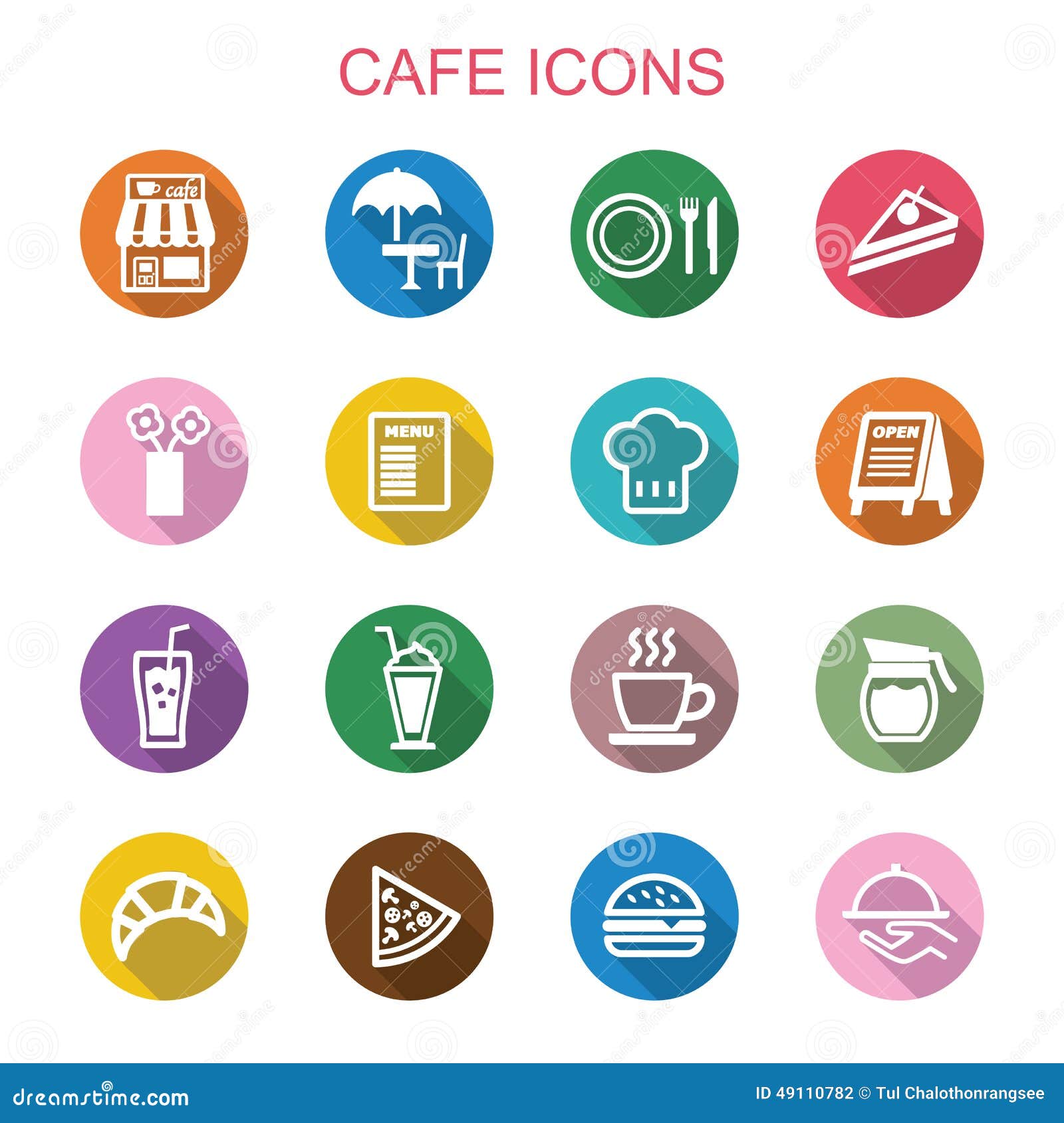 Cafe long shadow icons stock vector. Illustration of beverage - 49110782