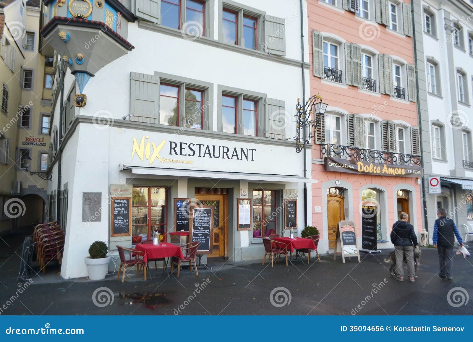 Cafe in Lucerne, Switzerland. Editorial Photo - Image of cloud ...