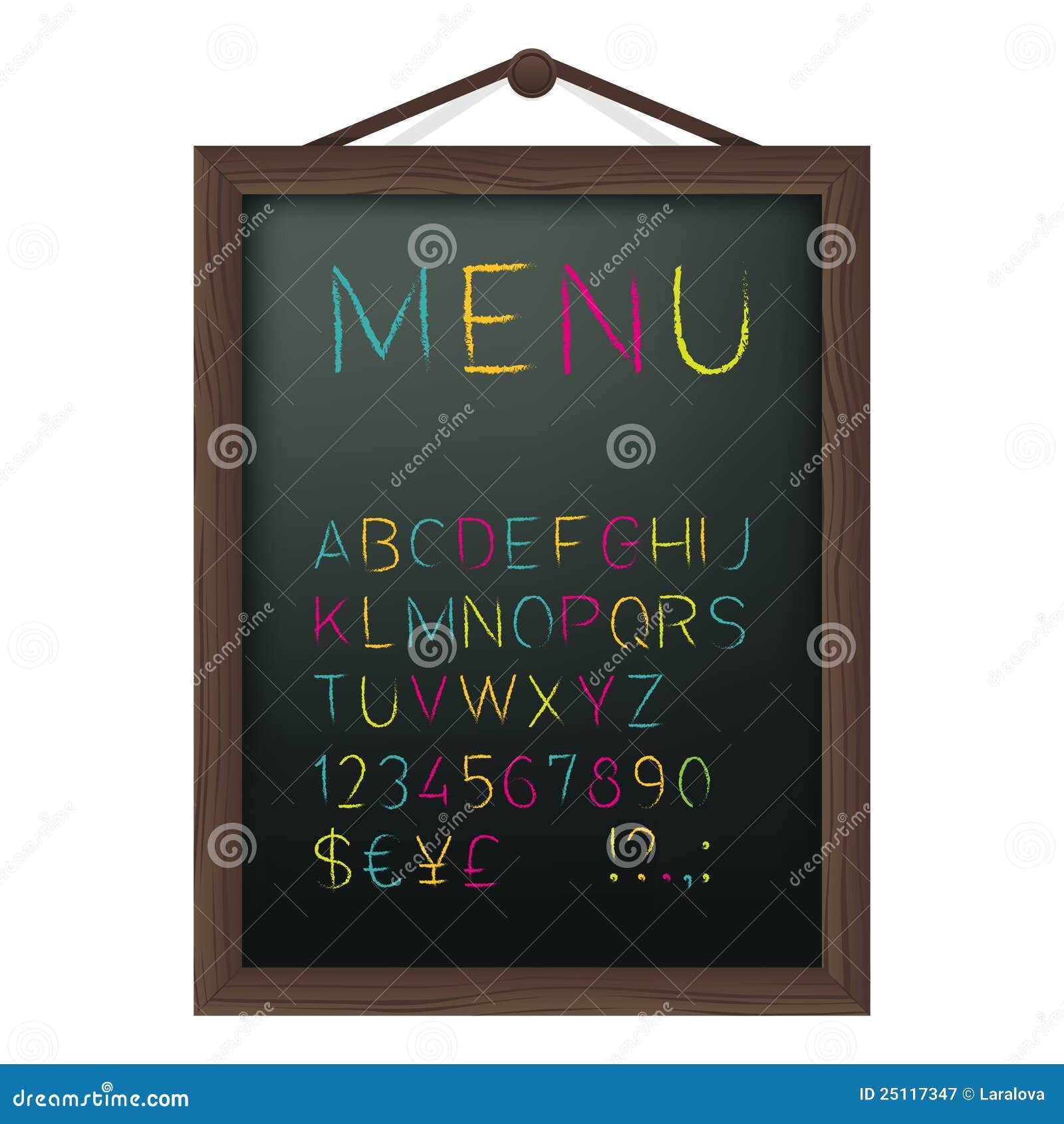 Cafe Menu Board with Colored Chalk Alphabet Stock Vector - Illustration ...