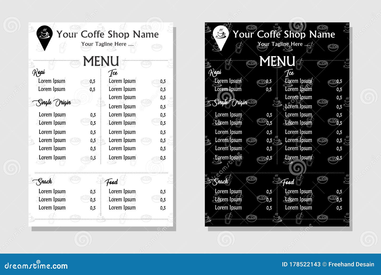 Cafe Menu Book Design Layout with 2 Different Color, Vector ...