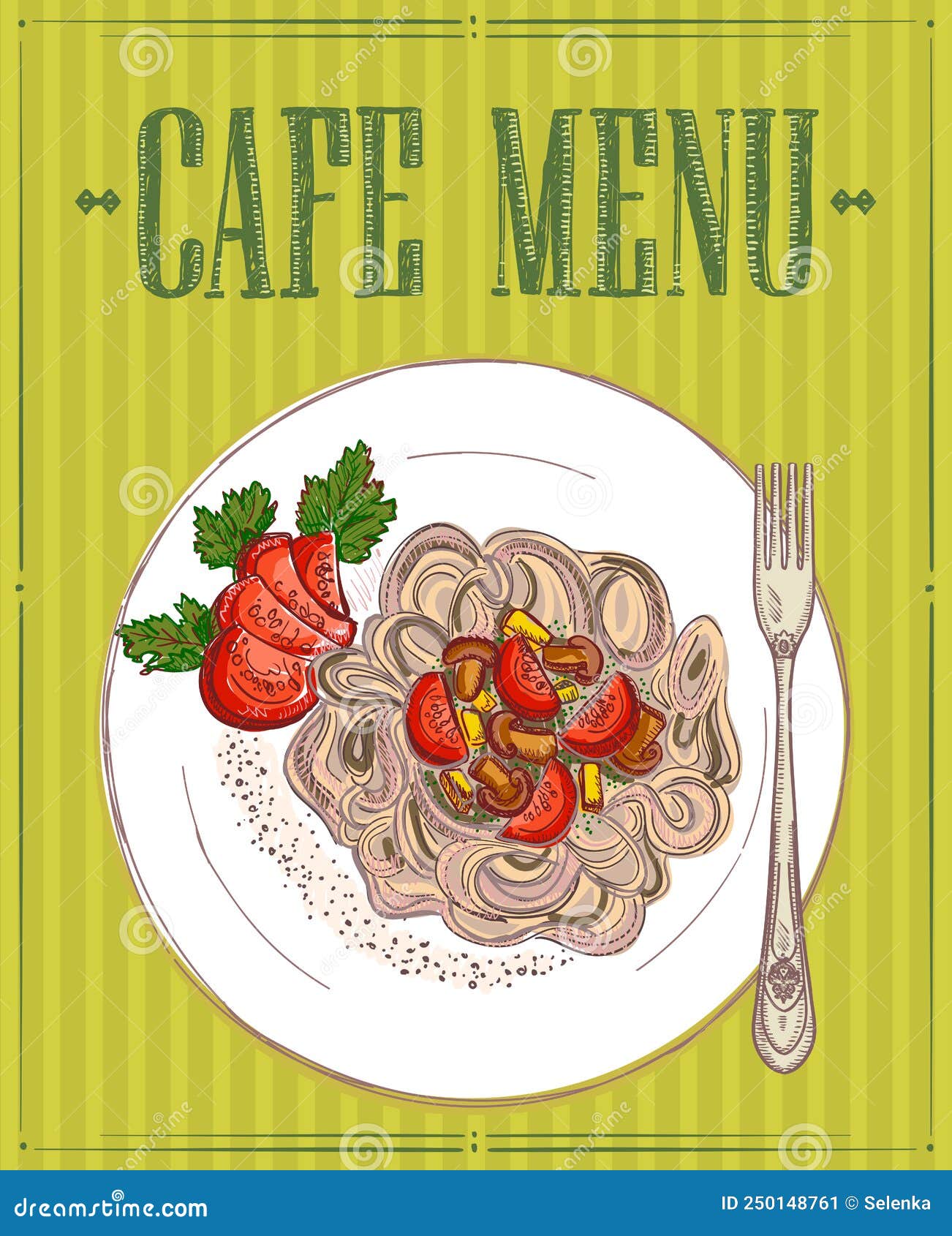 Cafe Menu with Flat Lay Pasta Dish Sketch Stock Vector - Illustration ...