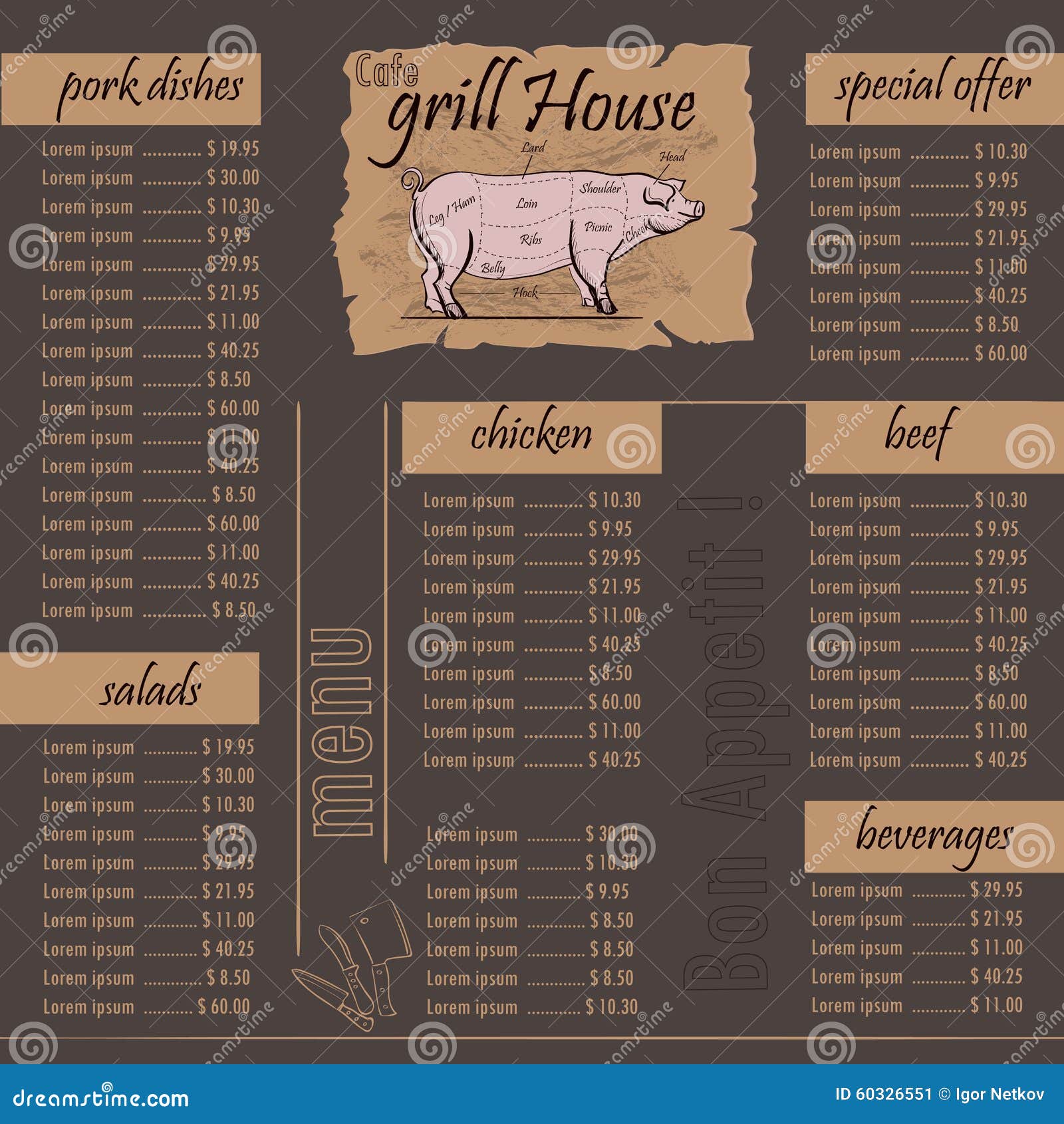Cafe menu grill template stock vector. Illustration of paper - 60326551