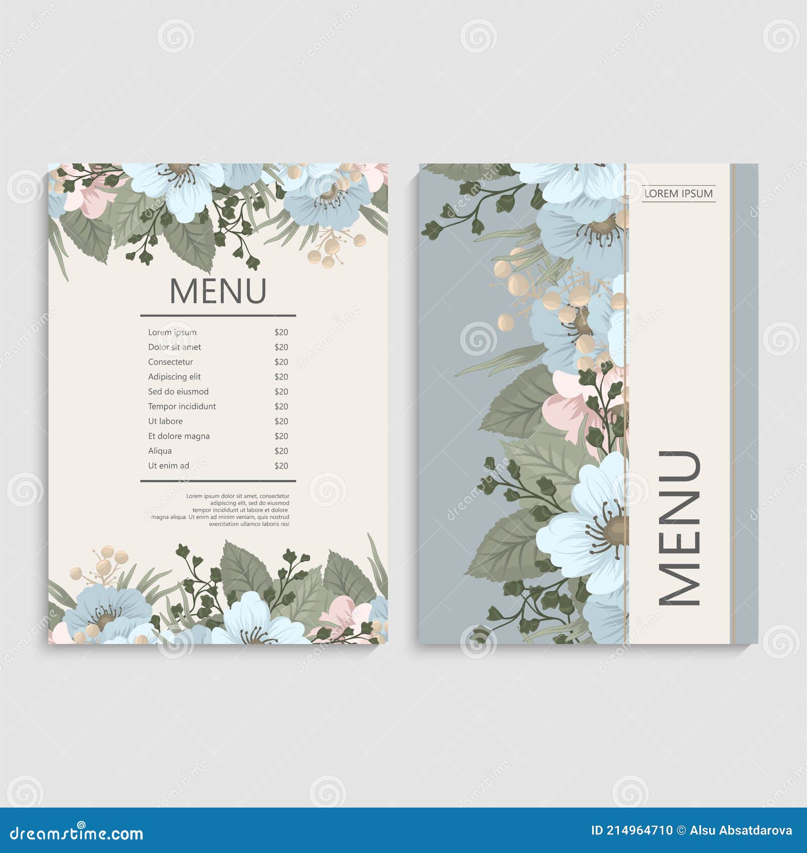 Cafe Menu, Template Design with Flowers. Vector Illustration Stock ...