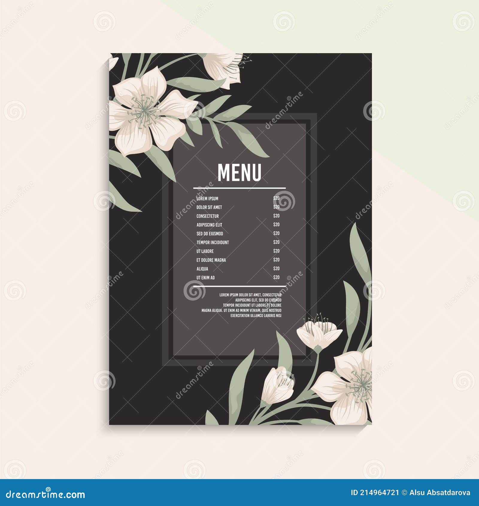 Cafe Menu, Template Design with Flowers. Vector Illustration Stock ...