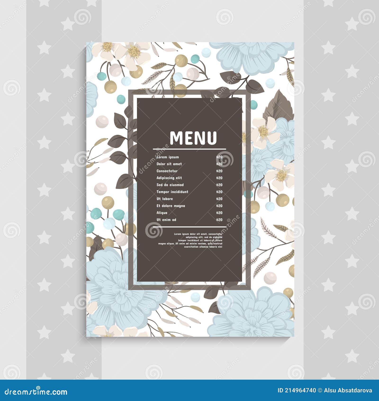 Cafe Menu, Template Design with Flowers. Vector Illustration Stock ...