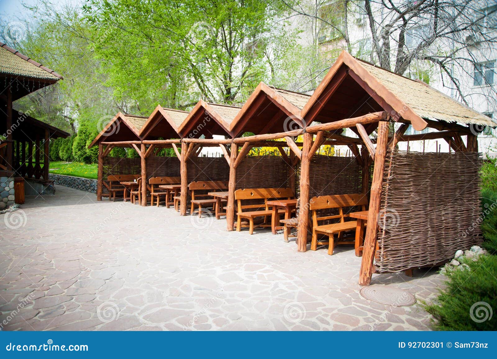 Cafe, Old Russian Style Terrace Stock Image - Image of horizontal ...