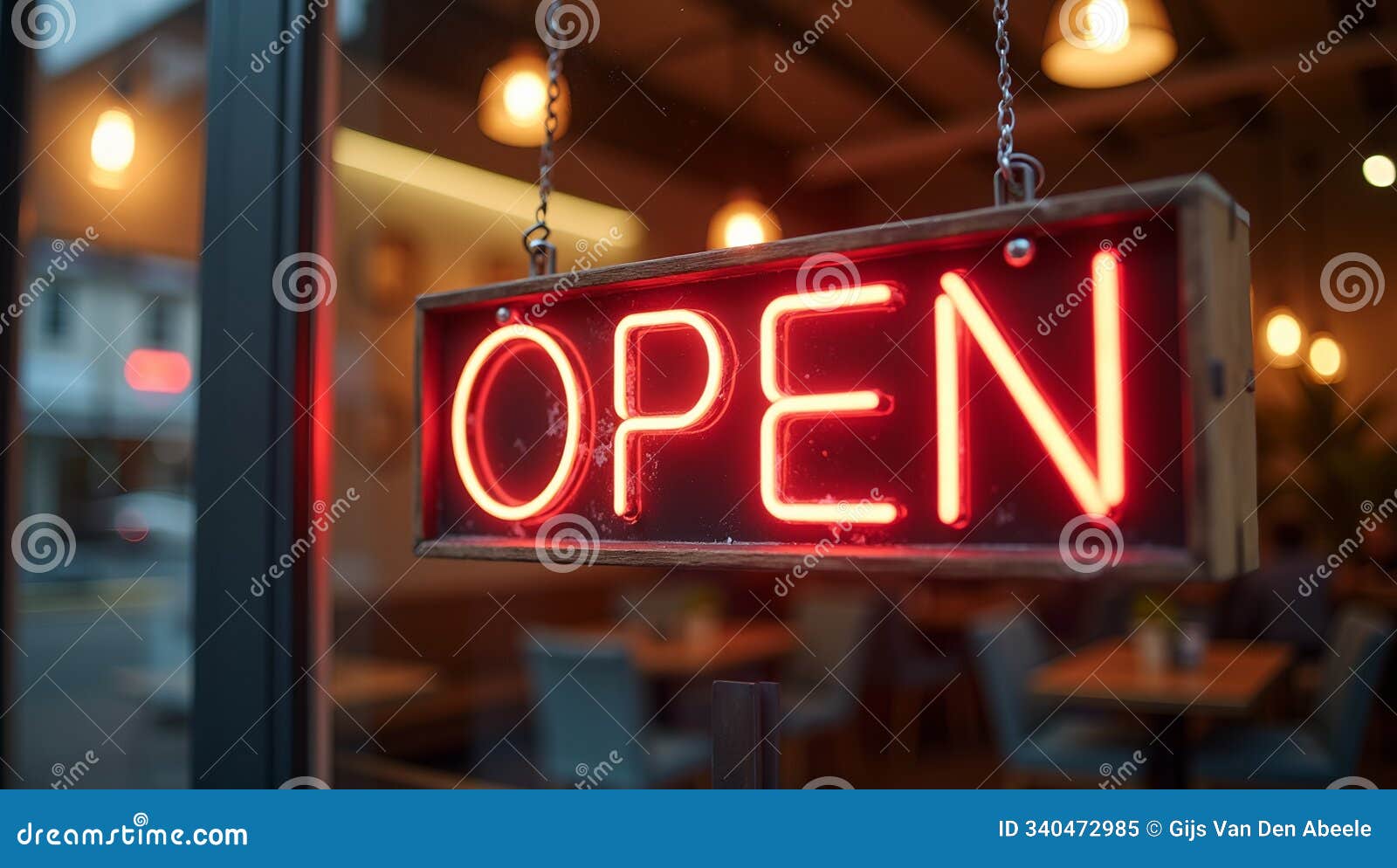 Cafe Open Sign on Vintage Storefront Stock Illustration - Illustration ...