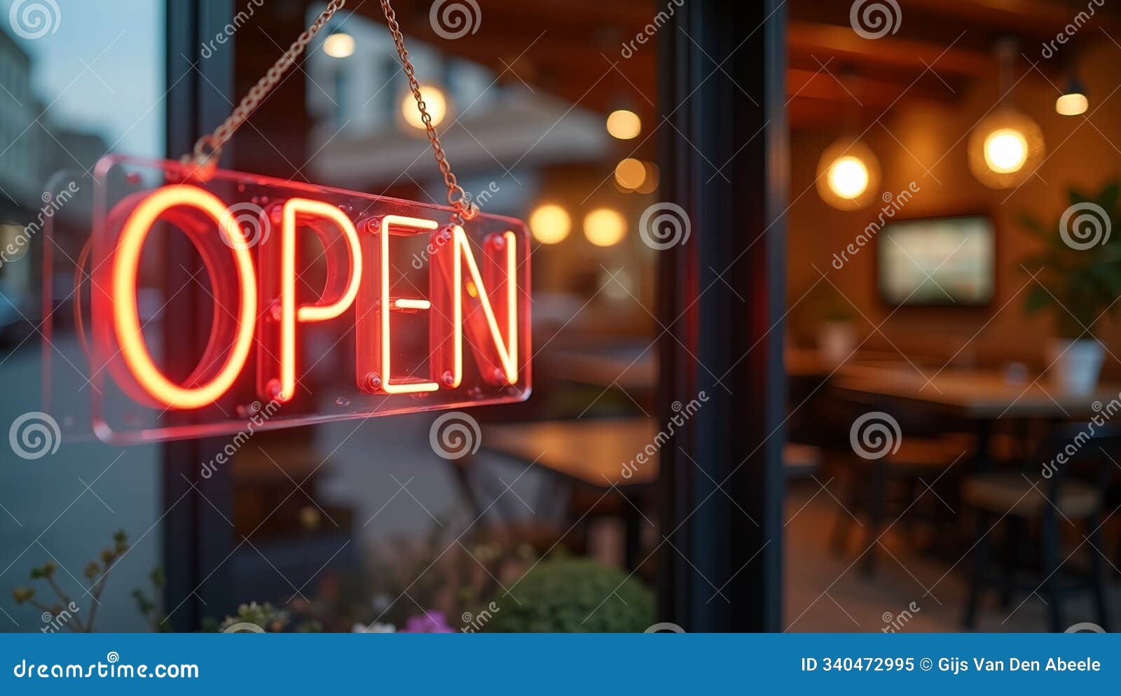 Cafe Open Sign on Vintage Storefront Stock Illustration - Illustration ...