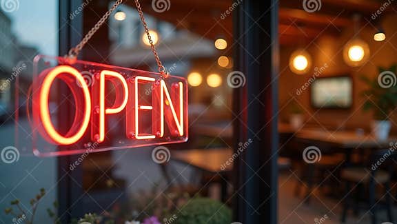 Cafe Open Sign on Vintage Storefront Stock Illustration - Illustration ...