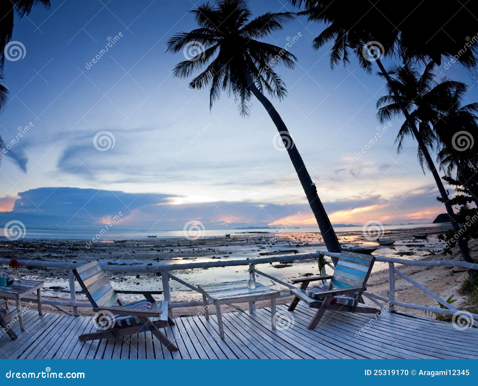 Cafe Outdoor with Terrace on Sunset Beach Stock Photo - Image of ...