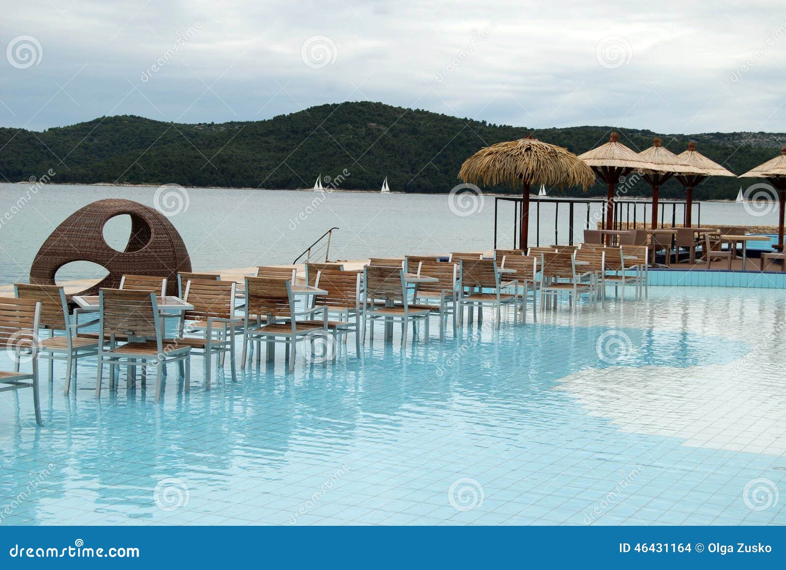 Cafe in Pool on the Adriatic Beach Stock Photo - Image of luxury ...