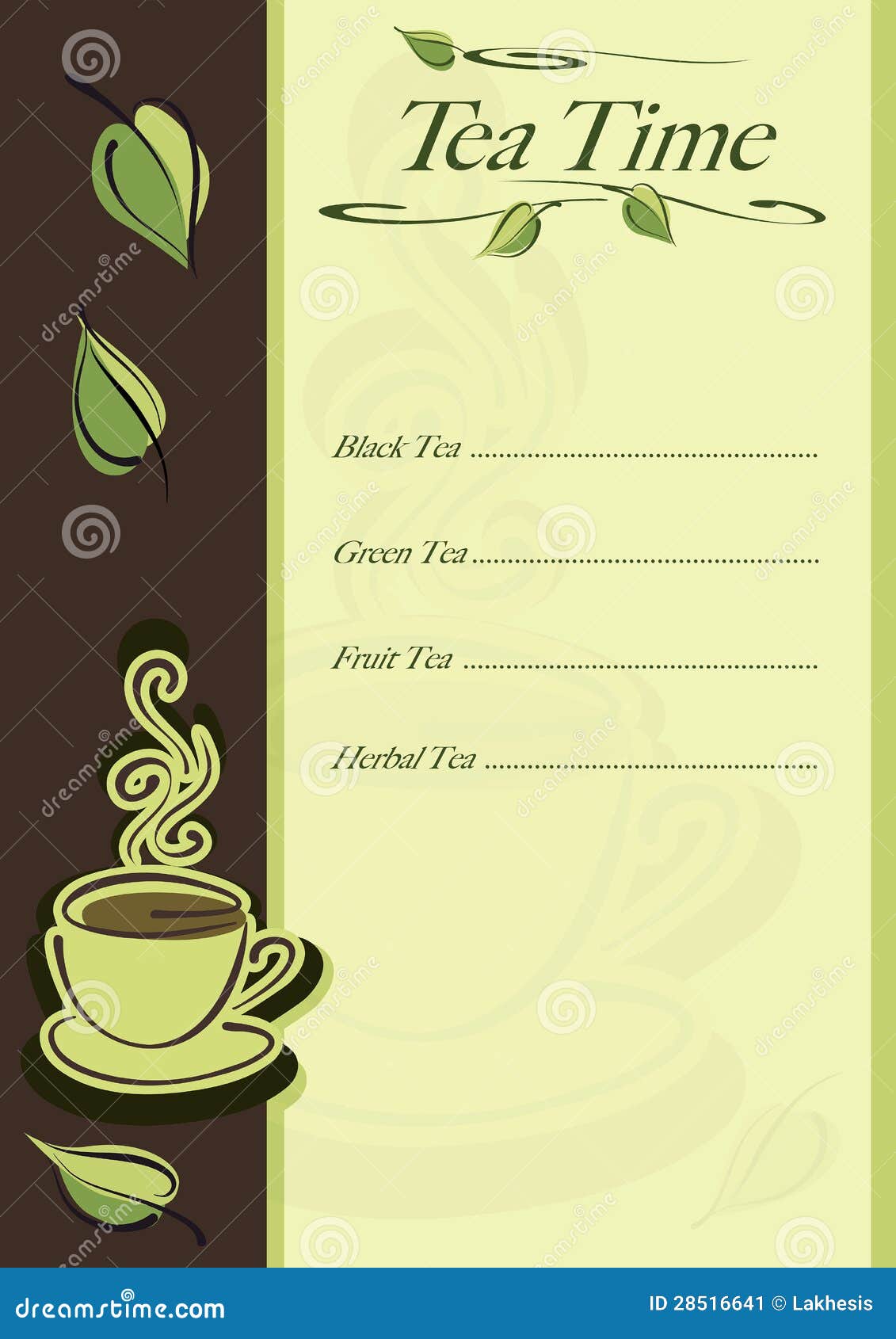 Cafe or Restaurant Card for Tea Menu Stock Vector - Illustration of ...