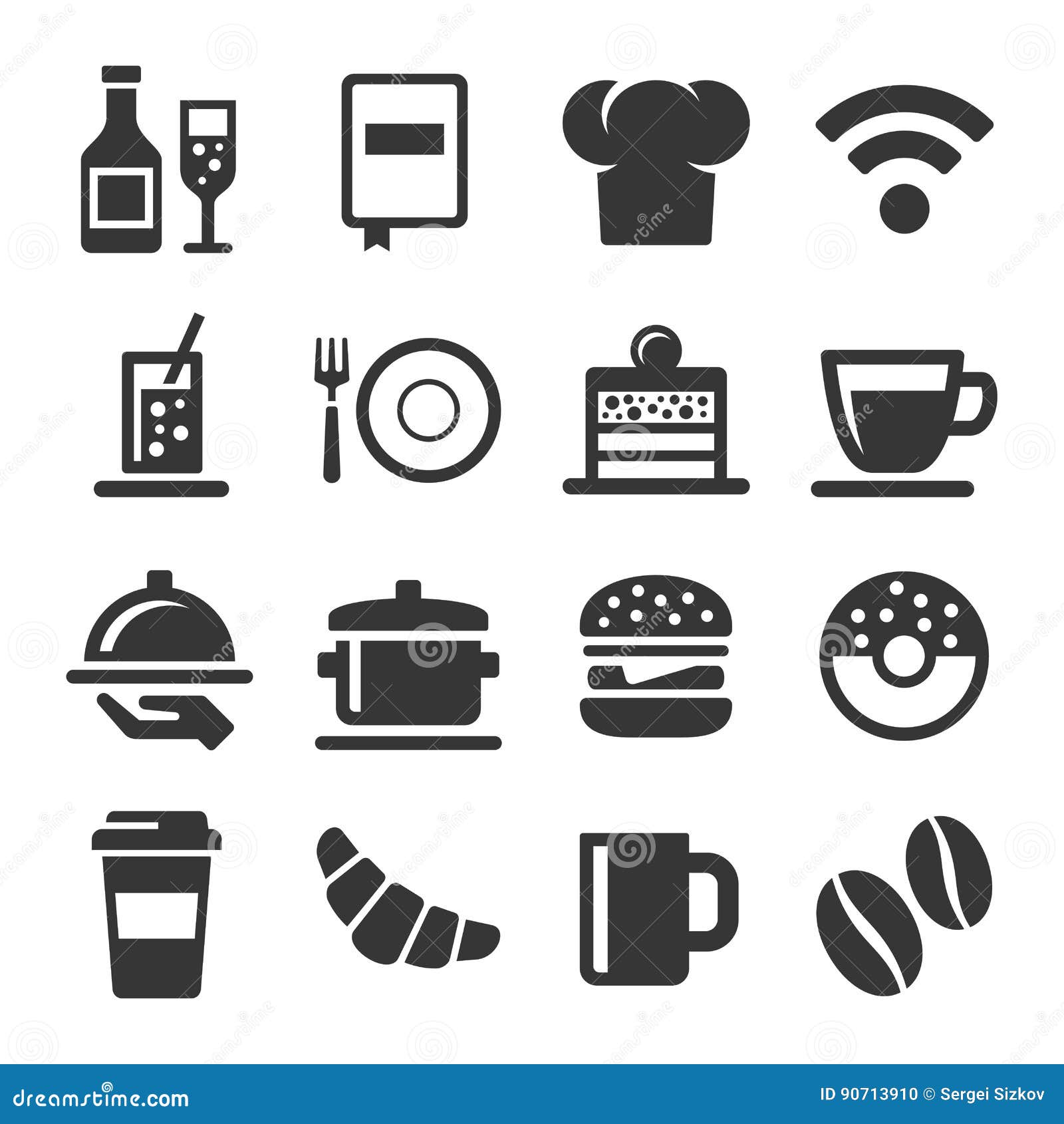 Cafe and Restaurant Icons Set on White Background. Vector Stock Vector ...