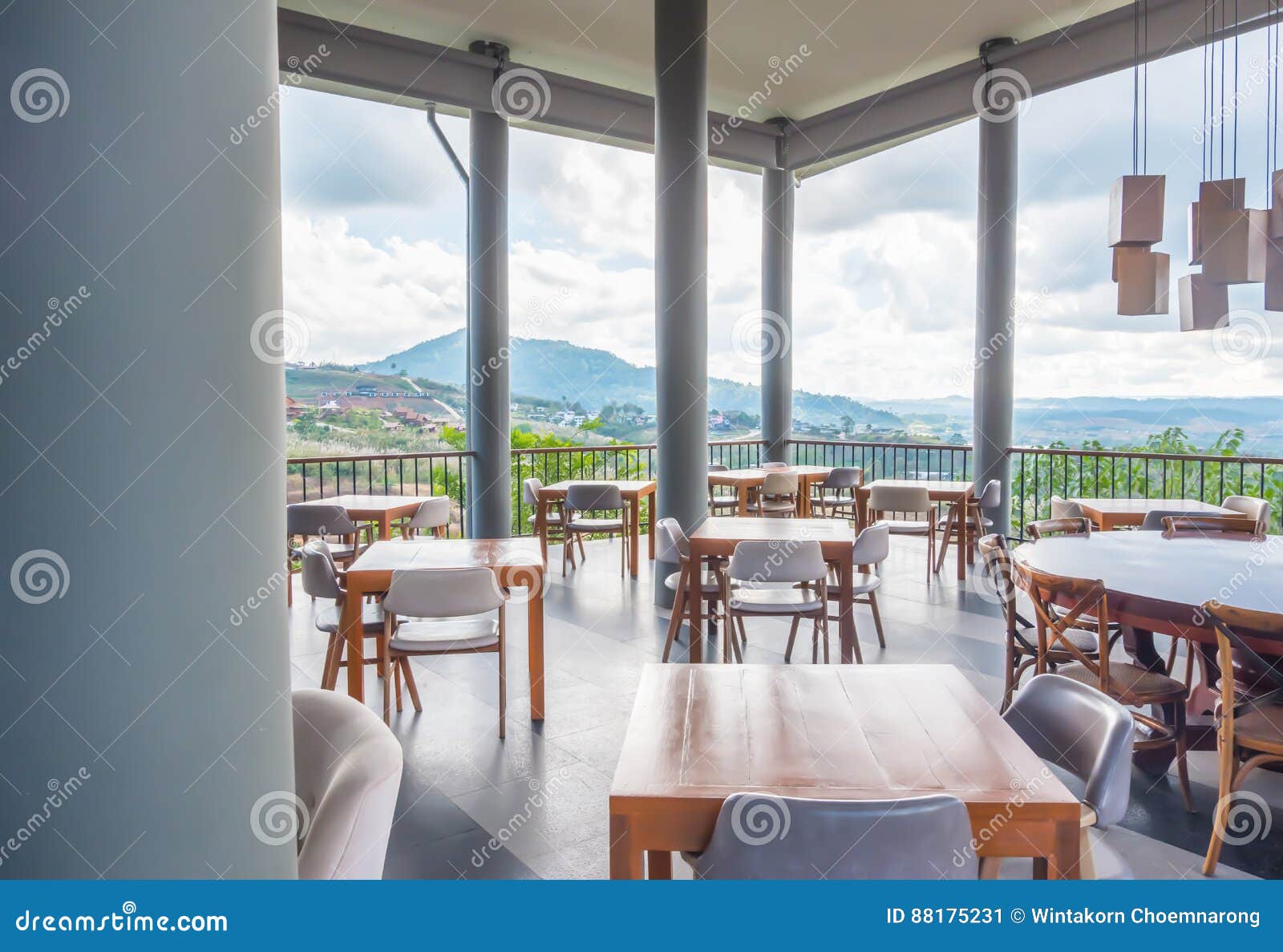 Cafe & Restaurant with Mountain and Sky Stock Image - Image of ...