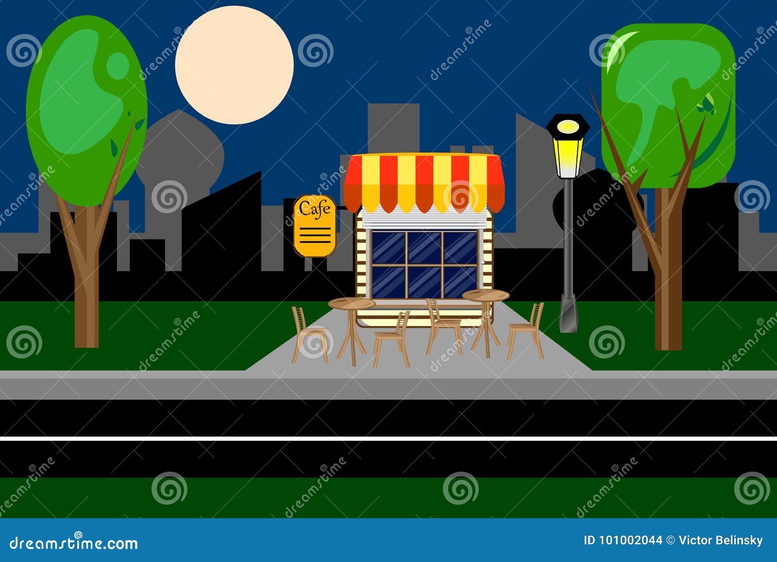Cafe, Restaurant, Quickly. Evening in the Park .Vector Illustration ...