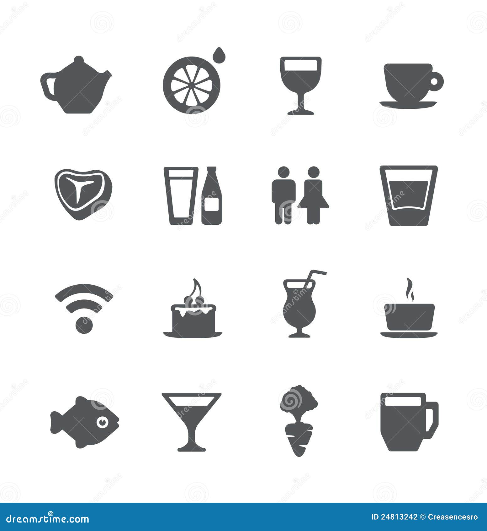 Cafe and Restaurant Simple Icons Set Stock Vector - Illustration of ...