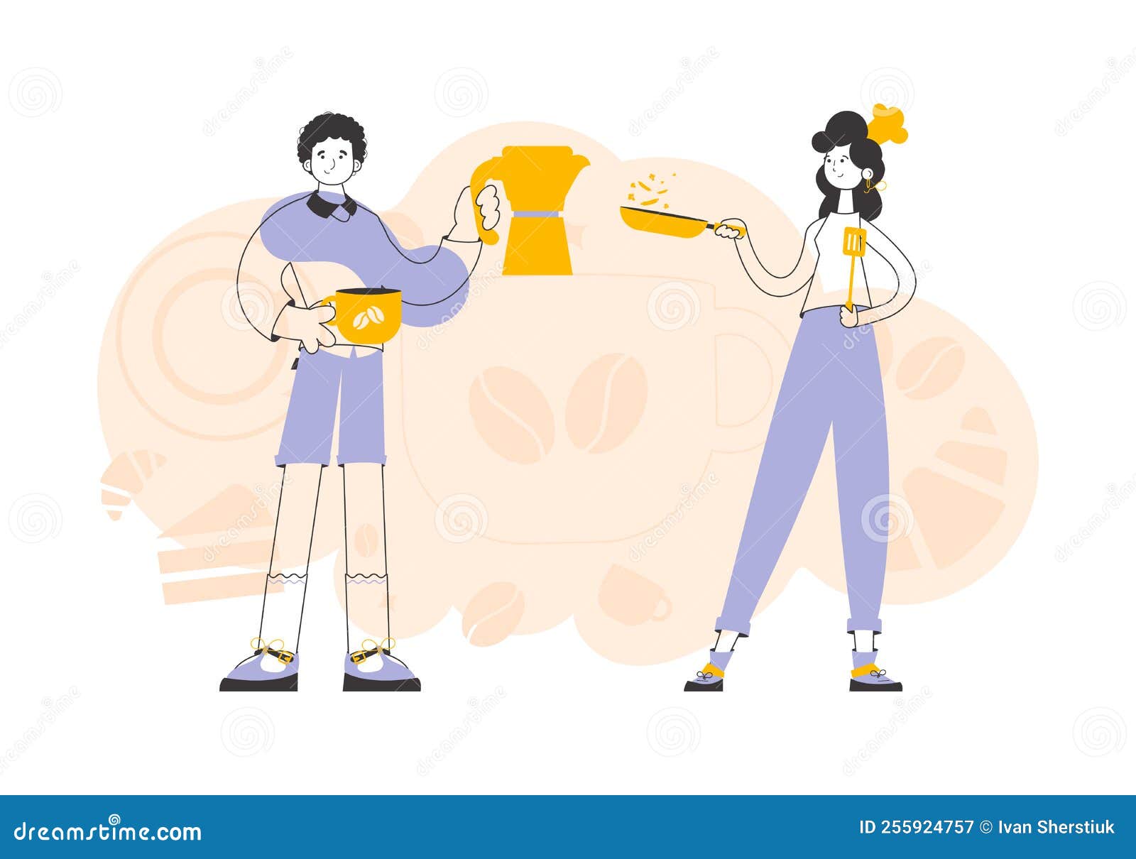 Cafe or Restaurant Workers. Chef and Barista. Linear Style. Vector ...