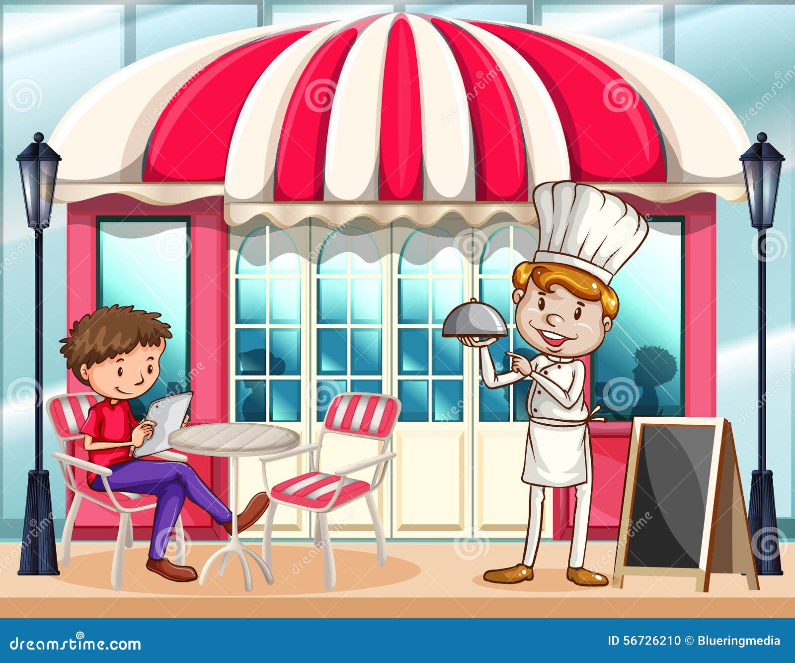 Cafe Scene with Chef and Customer Stock Vector - Illustration of food ...