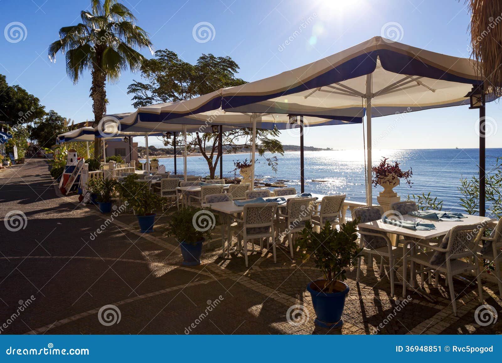 Cafe on the Seafront in Side, Turkey Stock Image - Image of east ...
