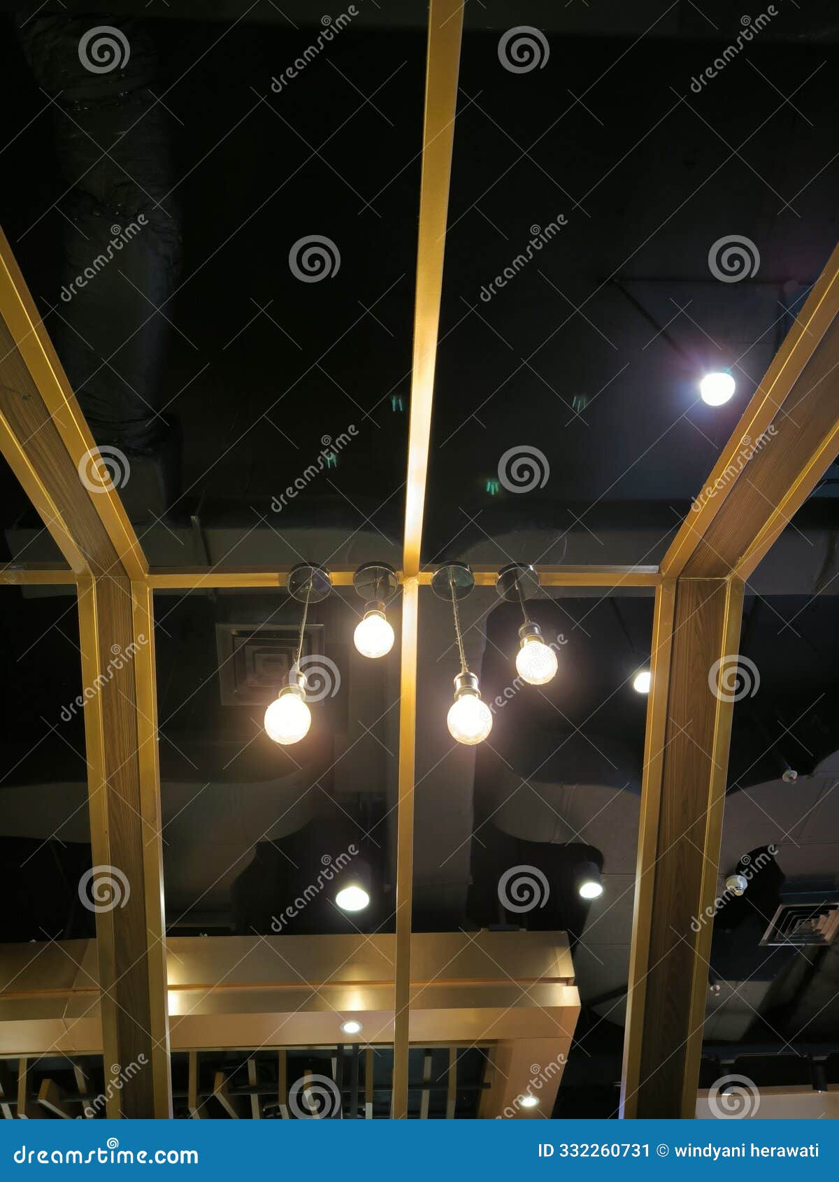 Cafe Shop Interior Lighting at Night Stock Image - Image of yellow ...