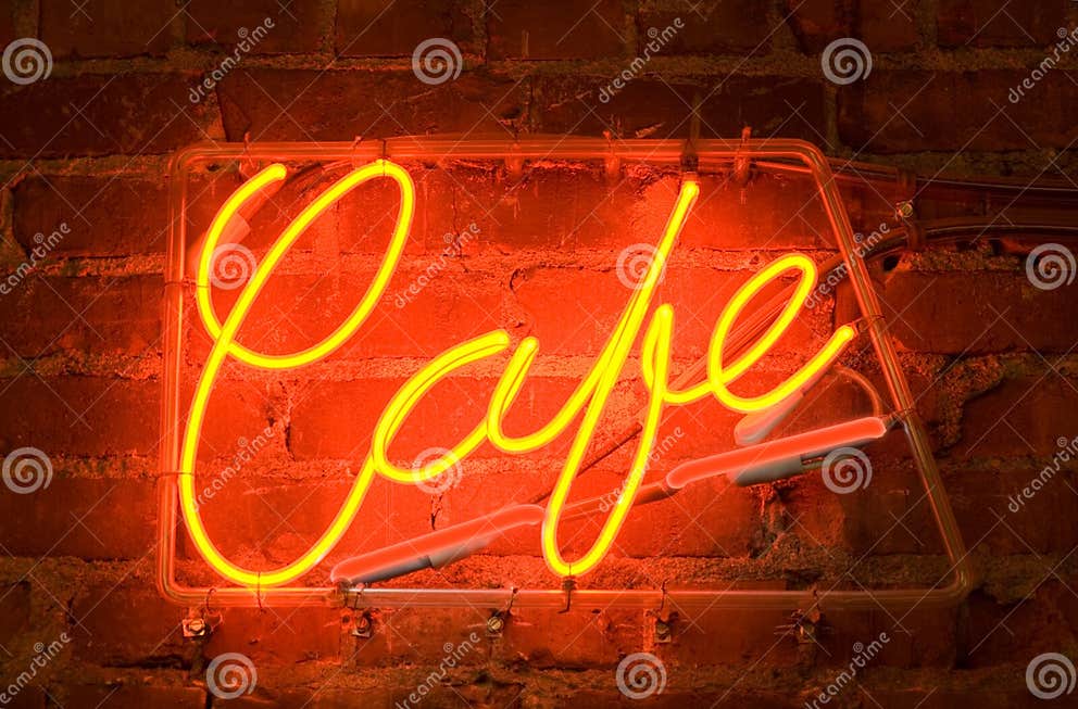 Cafe sign stock image. Image of brick, sign, neon, advertising - 4232091