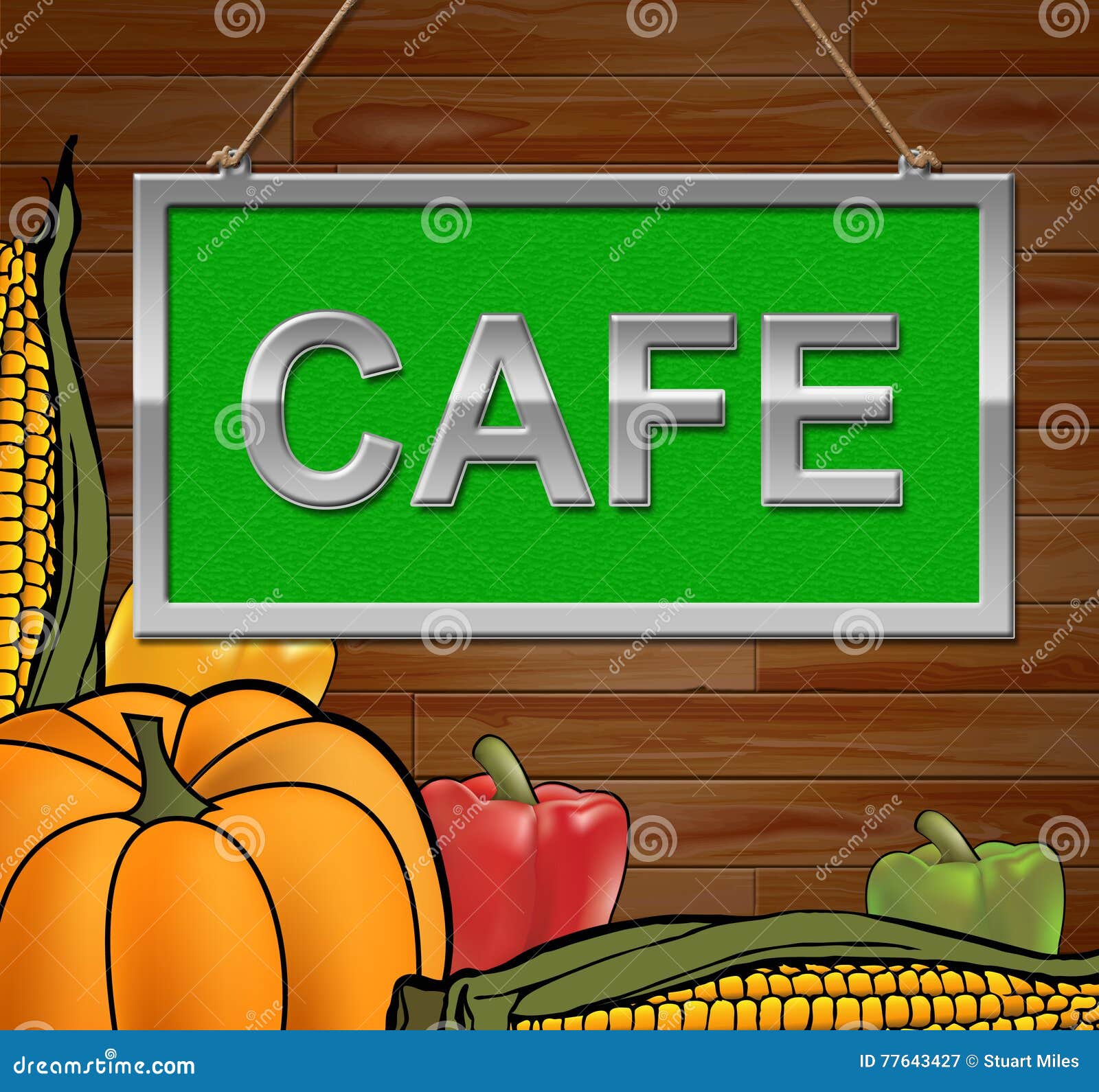 Cafe Sign Indicates Cafes Cafeterias and Message Stock Illustration ...