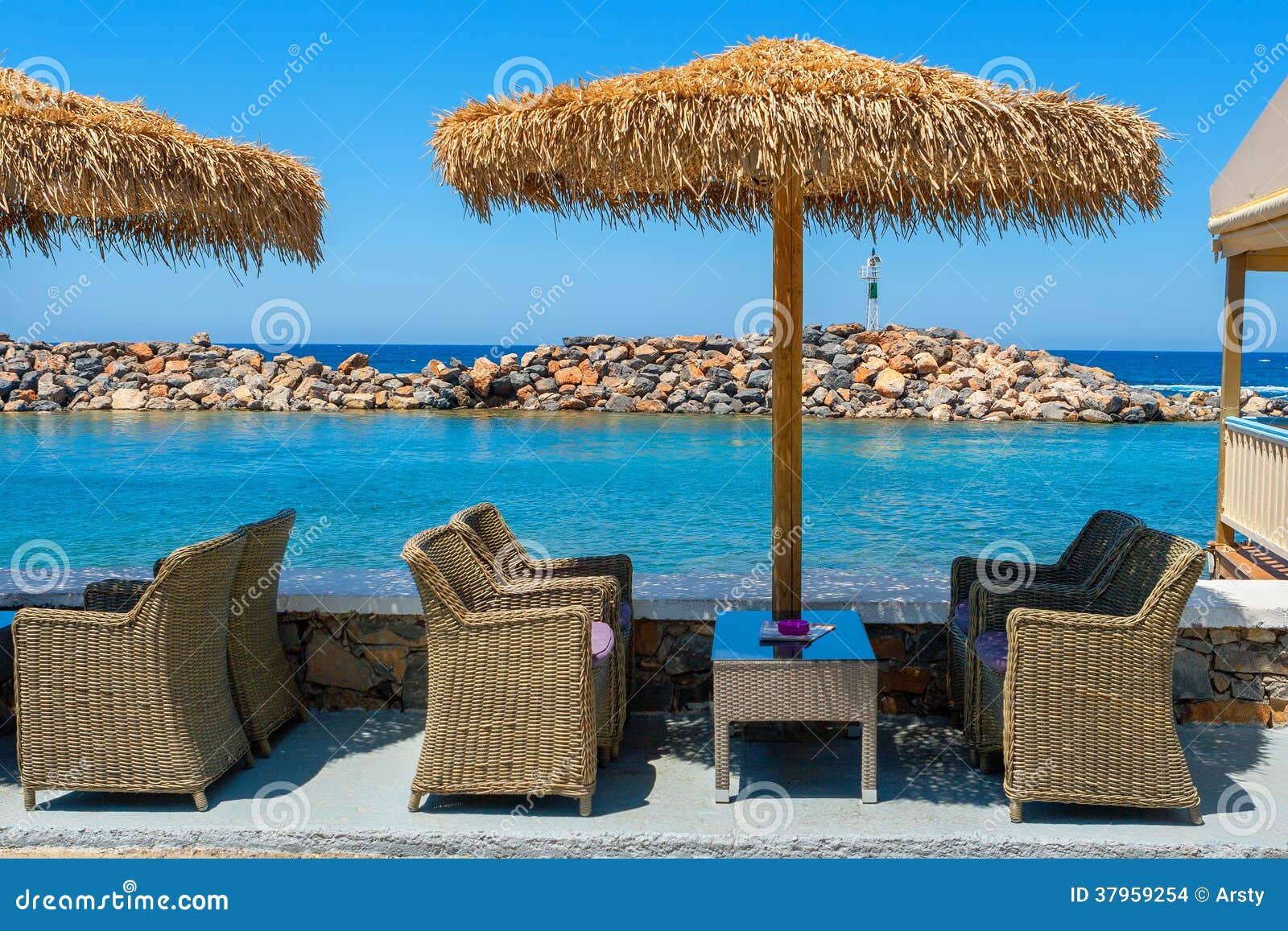 Cafe in Sissi. Crete, Greece Stock Photo - Image of beach, horizontal ...