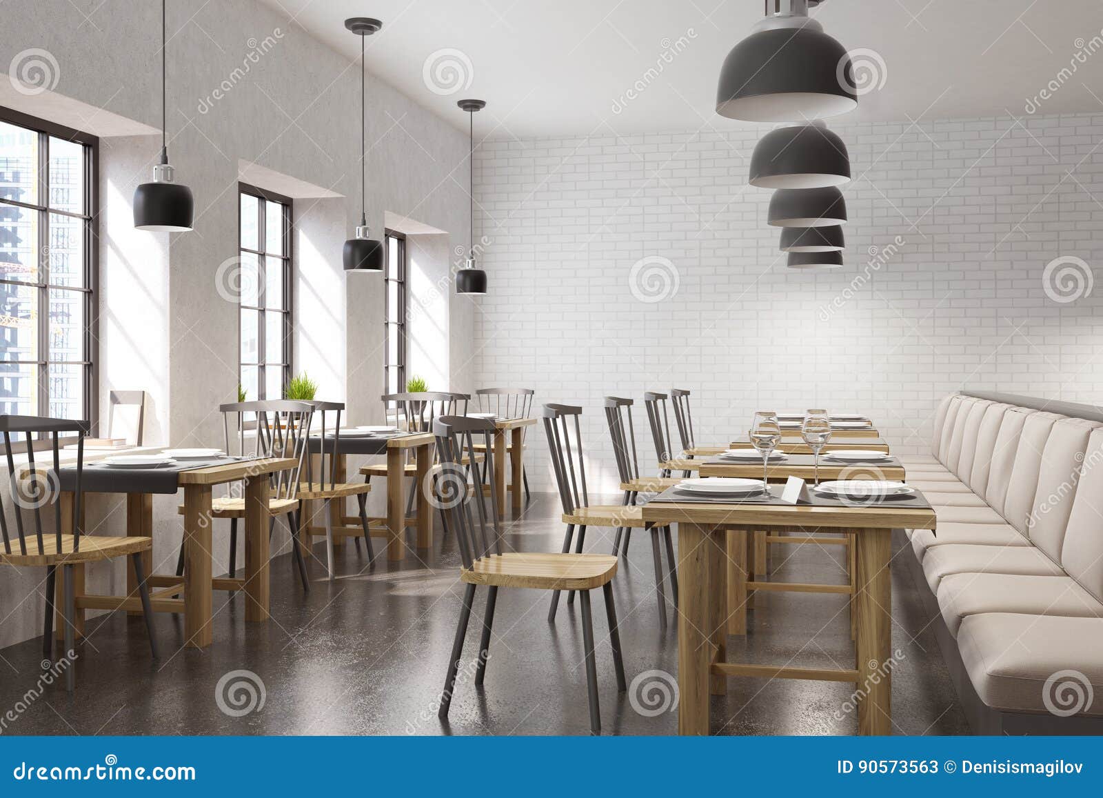 Cafe with square tables stock illustration. Illustration of floor ...