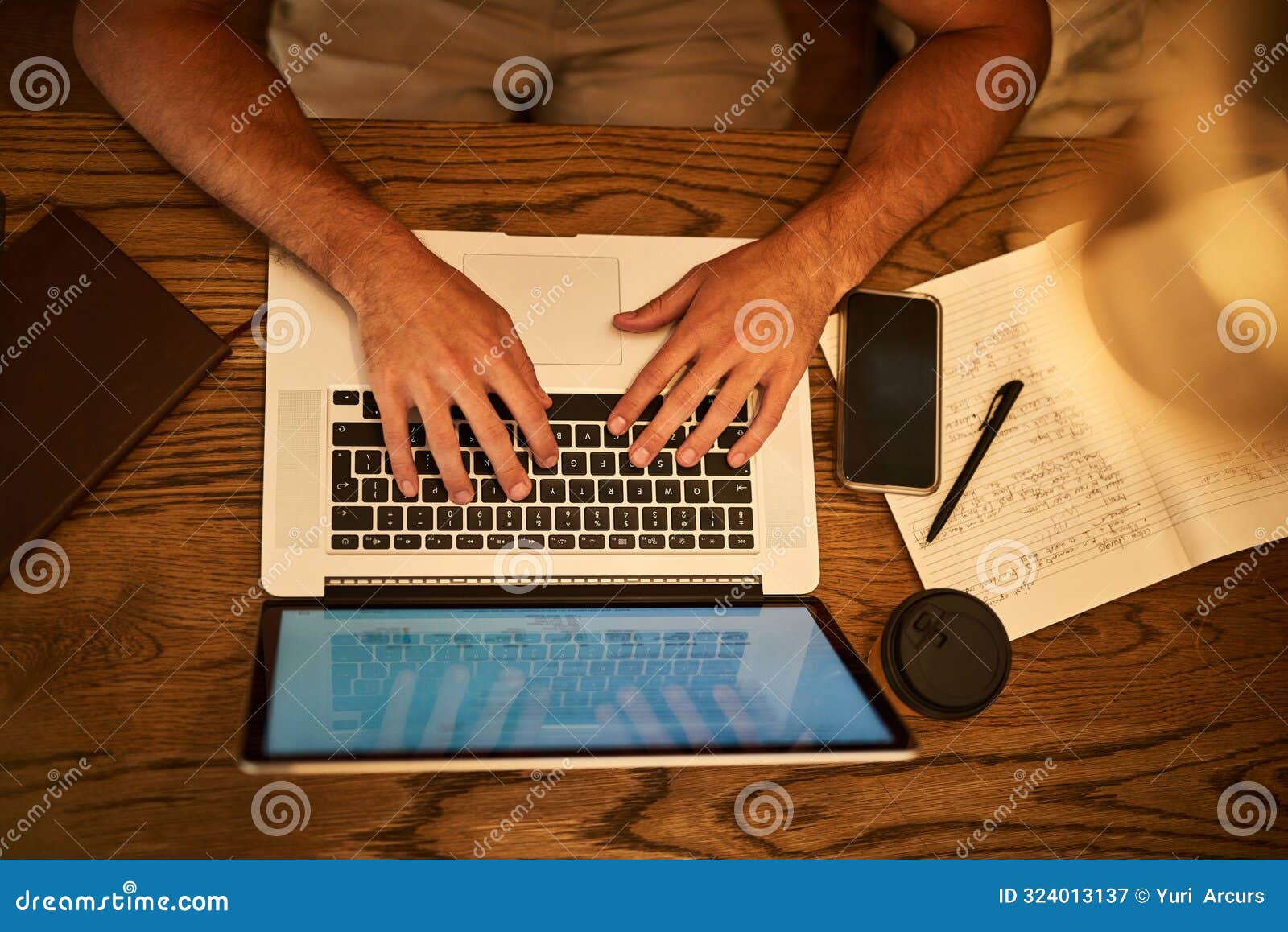 Cafe, Student and Hands on Keyboard, Laptop and Typing of Project with ...