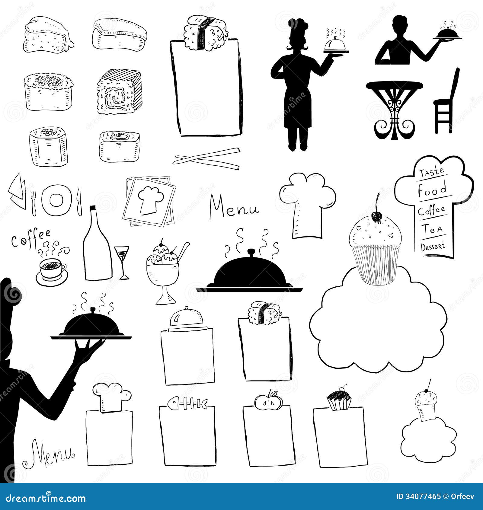 Cafe Symbols - Table And Chairs, Coffee-pot With Cups Vector ...