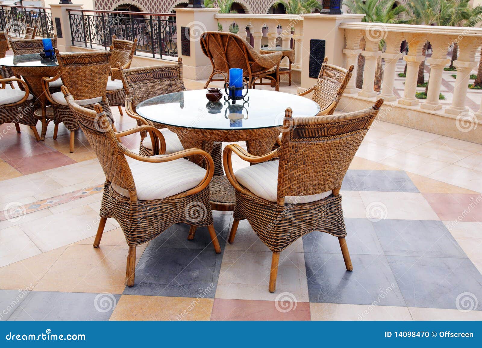 Cafe table on a balcony stock photo. Image of wicker - 14098470