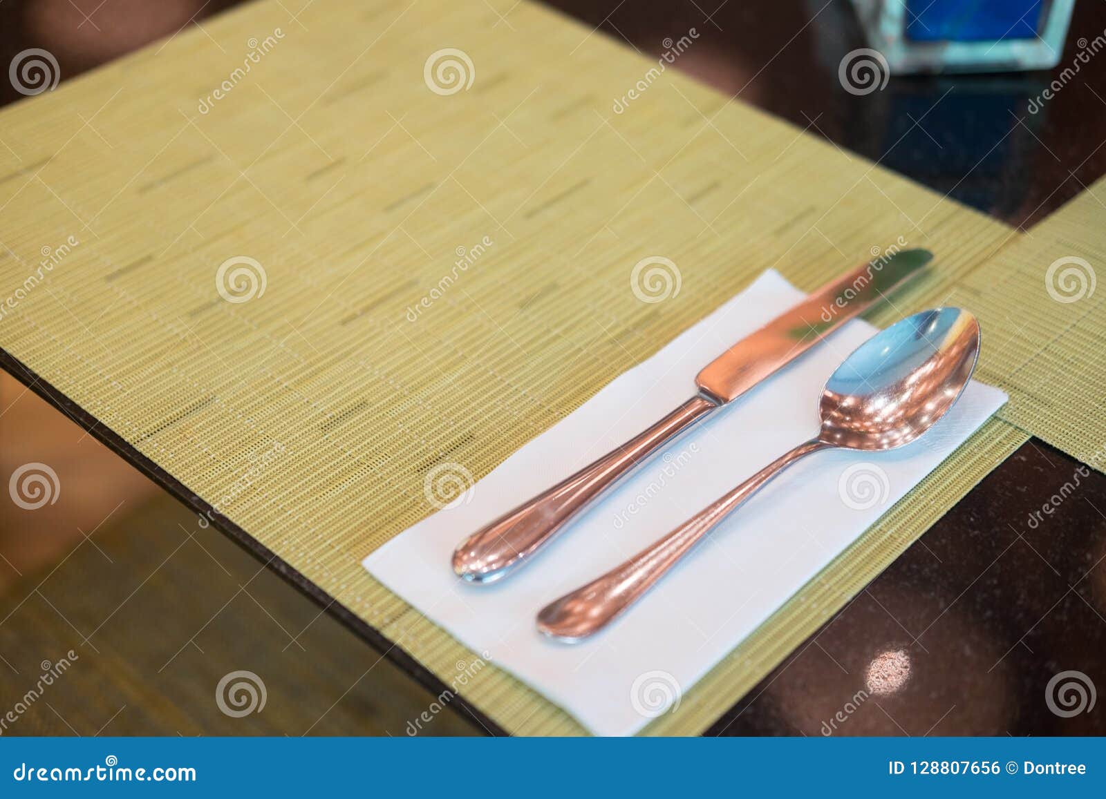 Cafe Table Setting with Spoon and Knife. Stock Photo - Image of outside ...