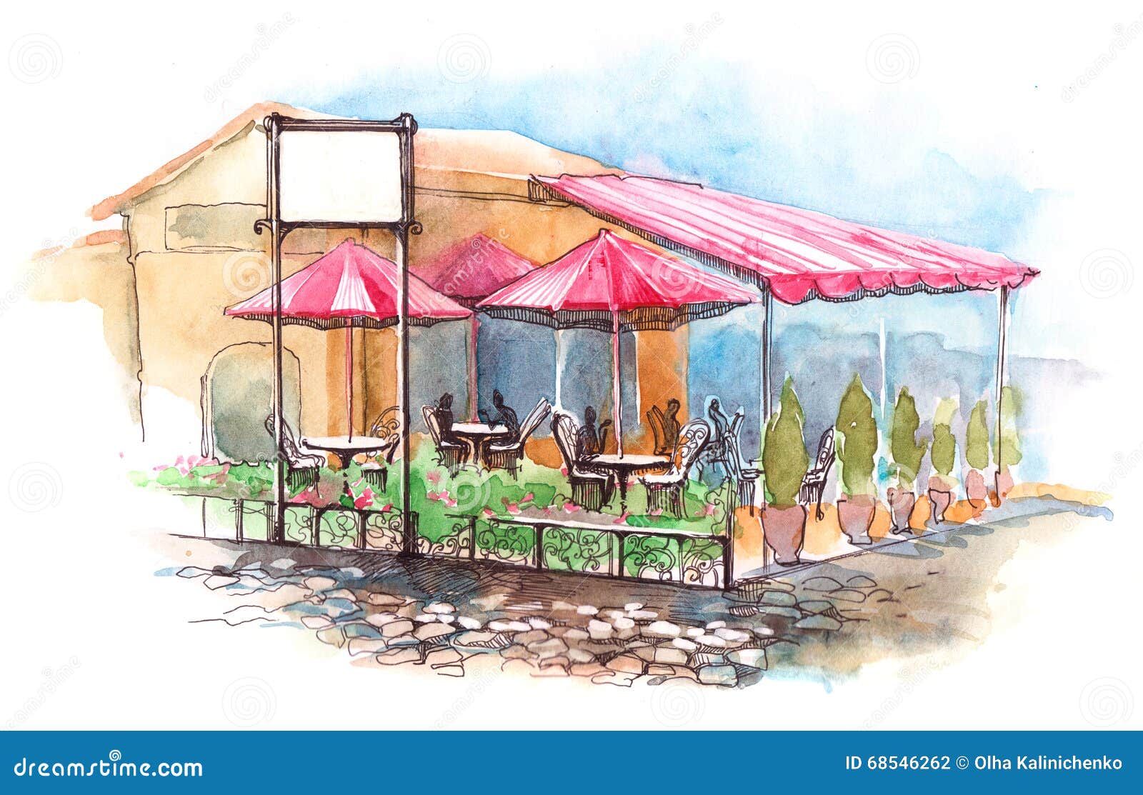 Cafe on terrace stock illustration. Illustration of outdoor - 68546262