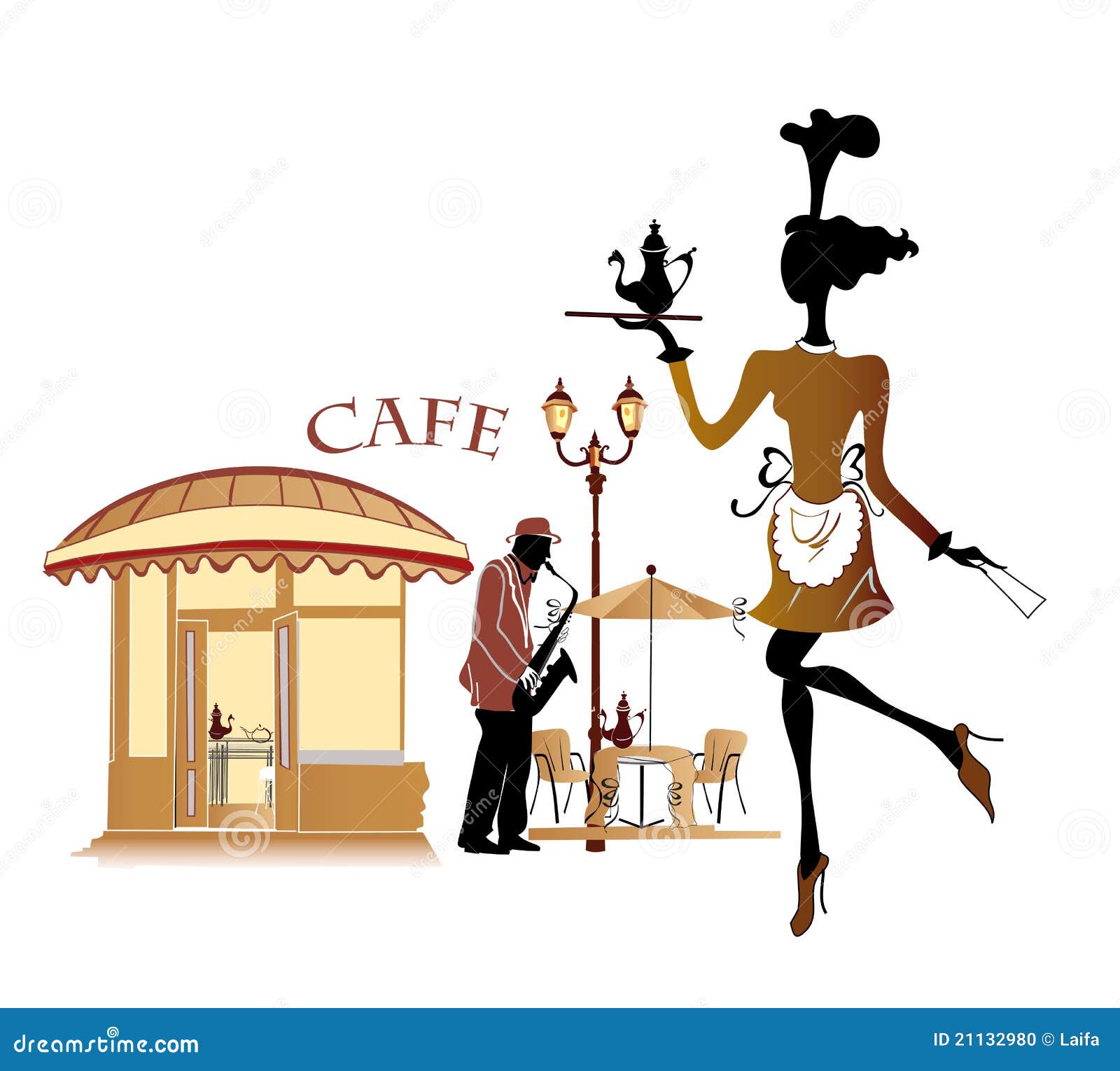 Cafe with a Waitress and a Musician Stock Vector - Illustration of ...