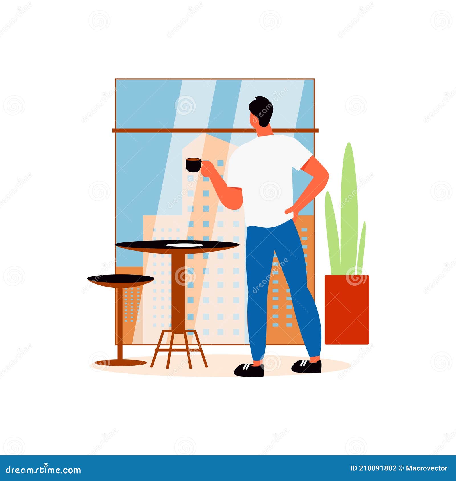 Cafe Window Man Composition Stock Vector - Illustration of design ...