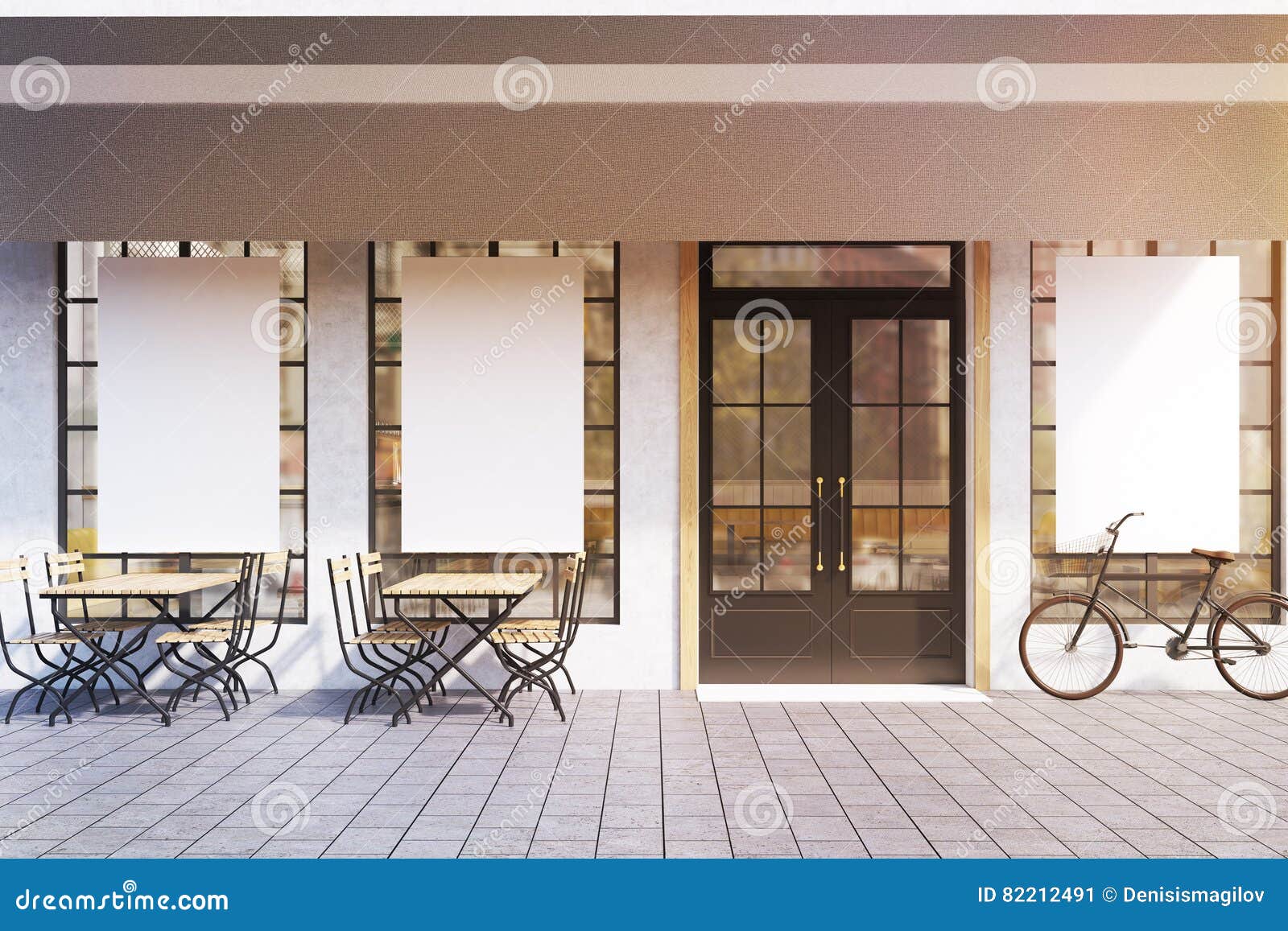 Cafe Windows with Posters, Toned Stock Illustration - Illustration of ...