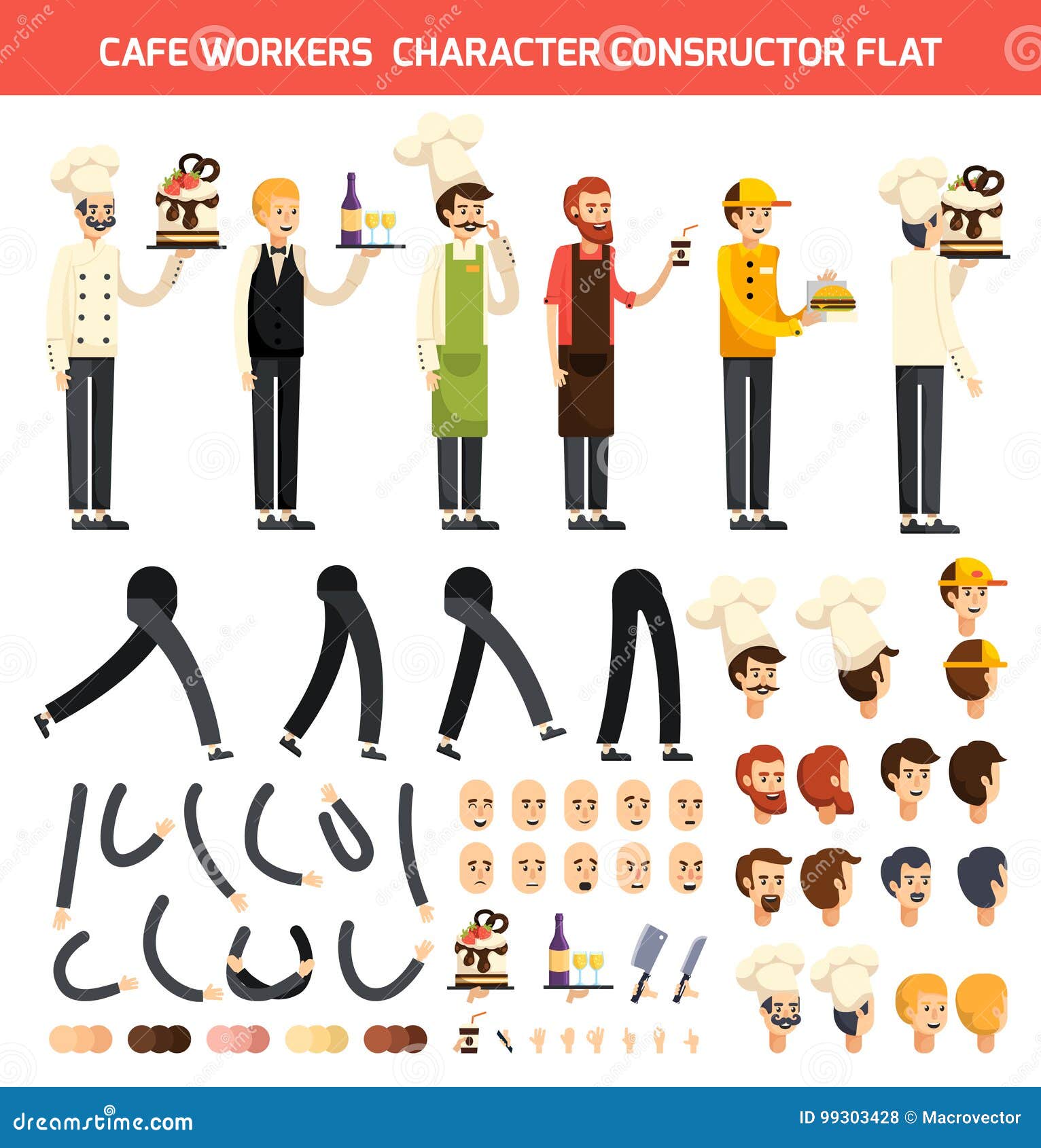 Cafe Worker Character Icon Set Stock Vector - Illustration of dinner ...