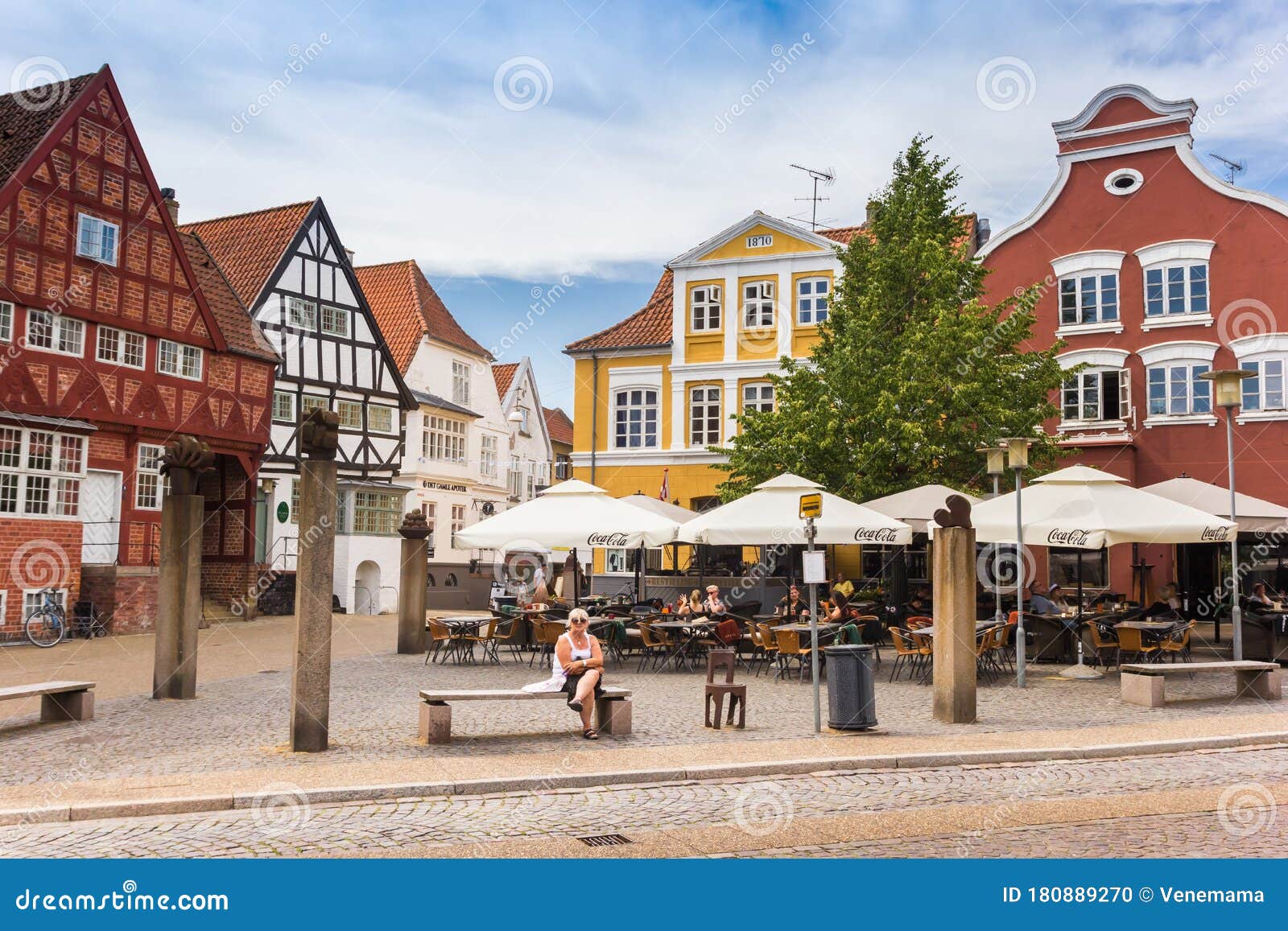 Cafes and Restaurants at the Central Square of Haderslev Editorial ...